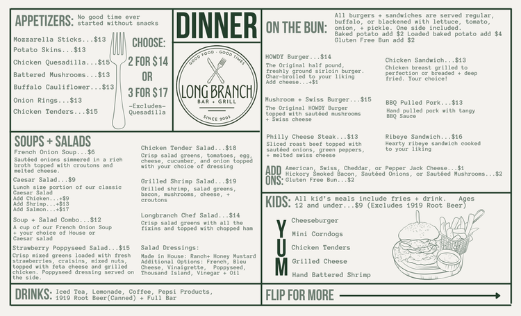 MENUS — LONGBRANCH BAR + GRILL