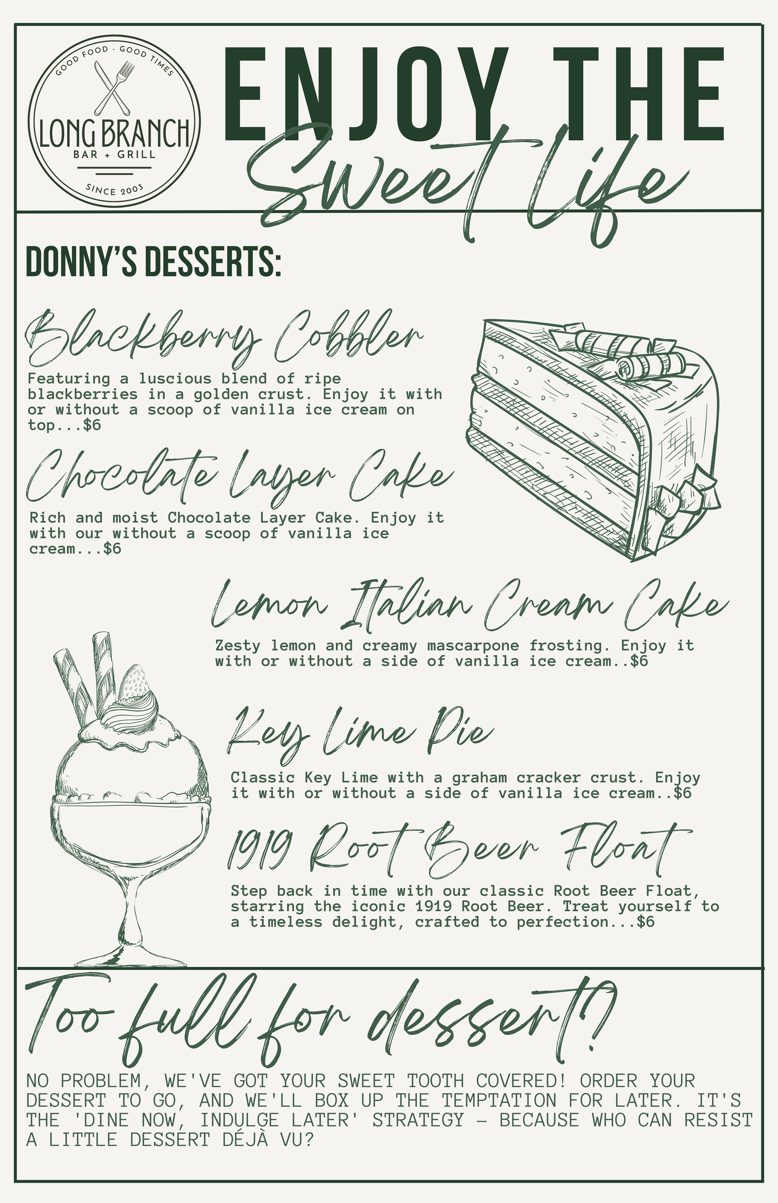 MENUS — LONGBRANCH BAR + GRILL