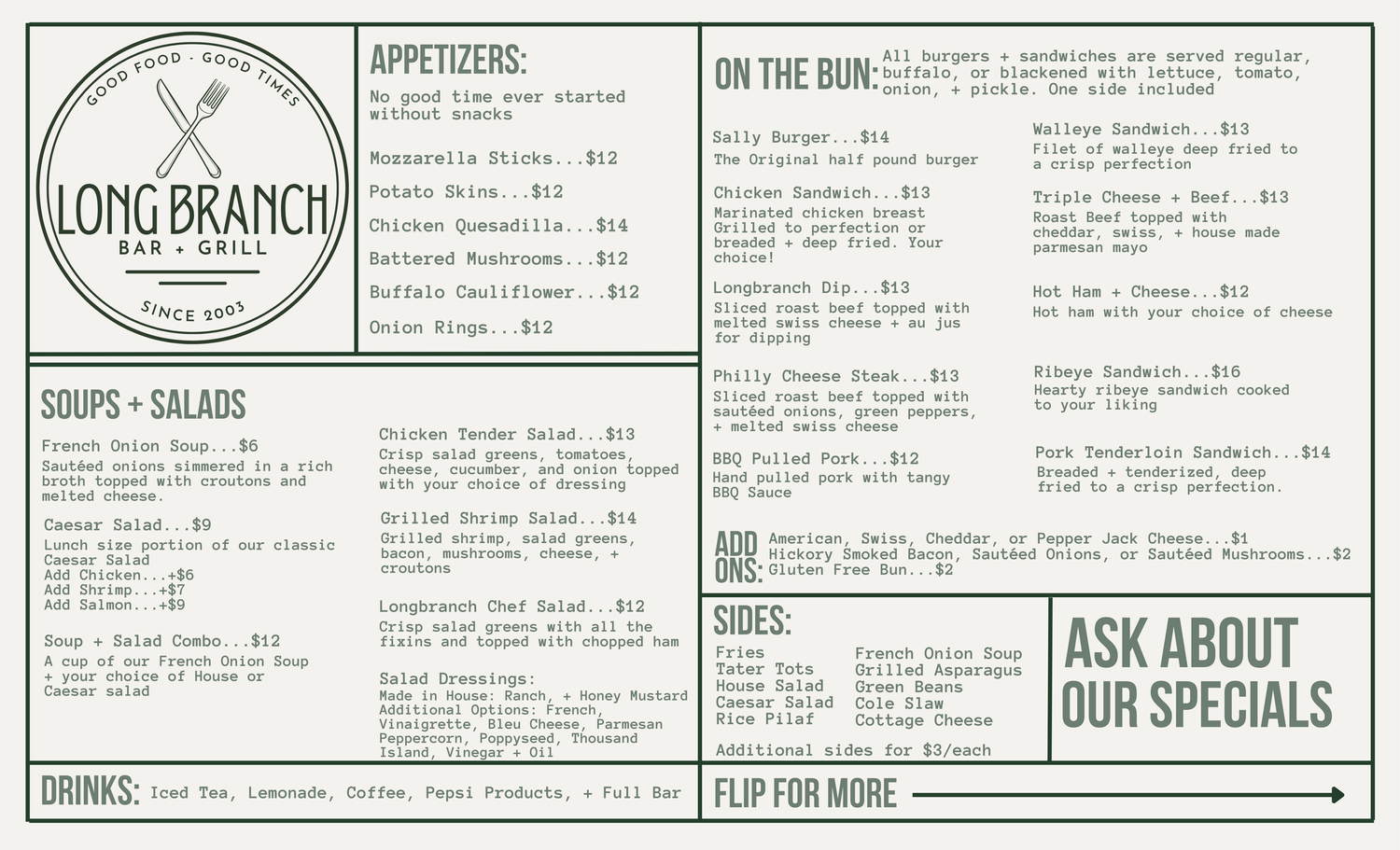 MENUS — LONGBRANCH BAR + GRILL