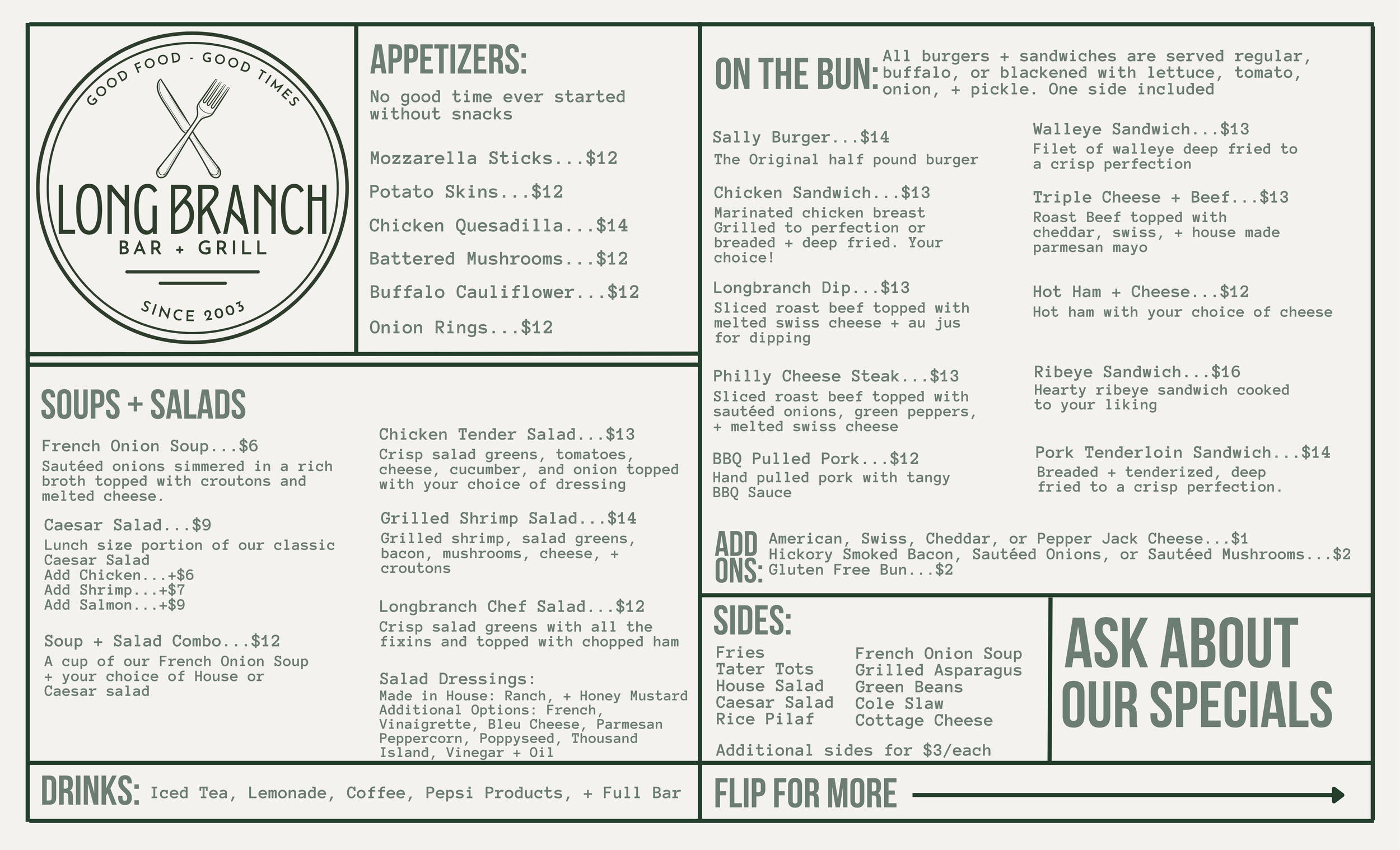 MENUS — LONGBRANCH BAR + GRILL