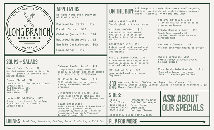 MENUS — LONGBRANCH BAR + GRILL