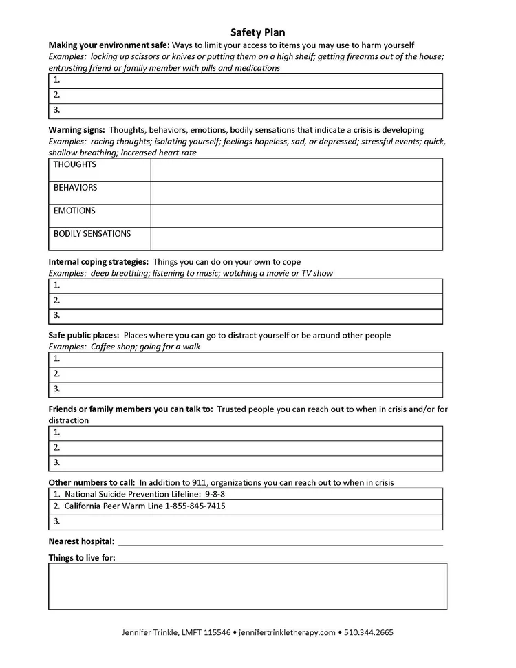 Personalized Safety Plan Template For Suicide Prevention Jennifer