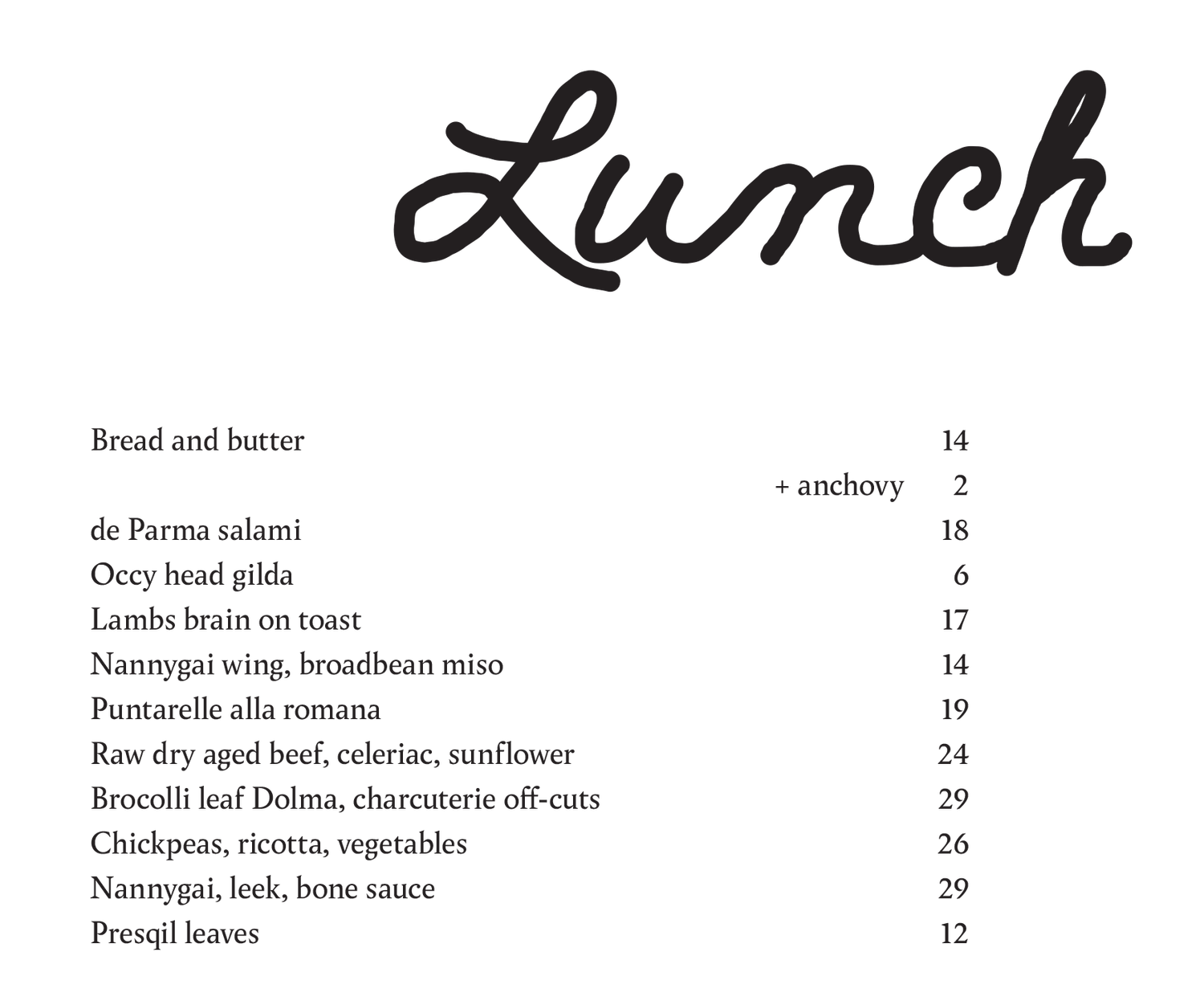 Menu — Thelma Piccadilly