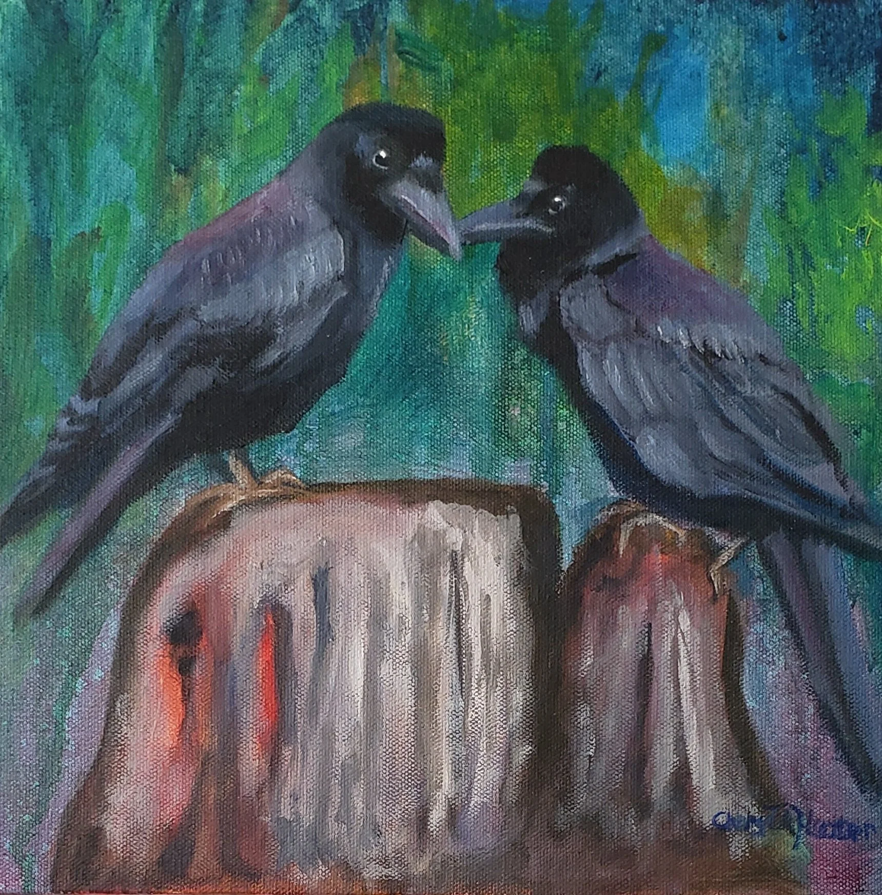 Raven Love original oil painting — Cheryl Ann Hunter
