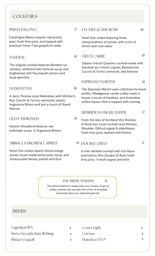 Menu — Prime Rib at The Garden