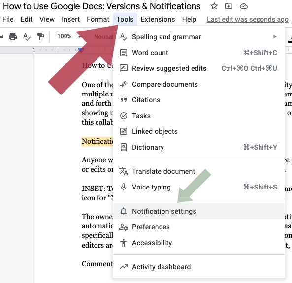 How To Use Google Docs Notifications Zizia Studio