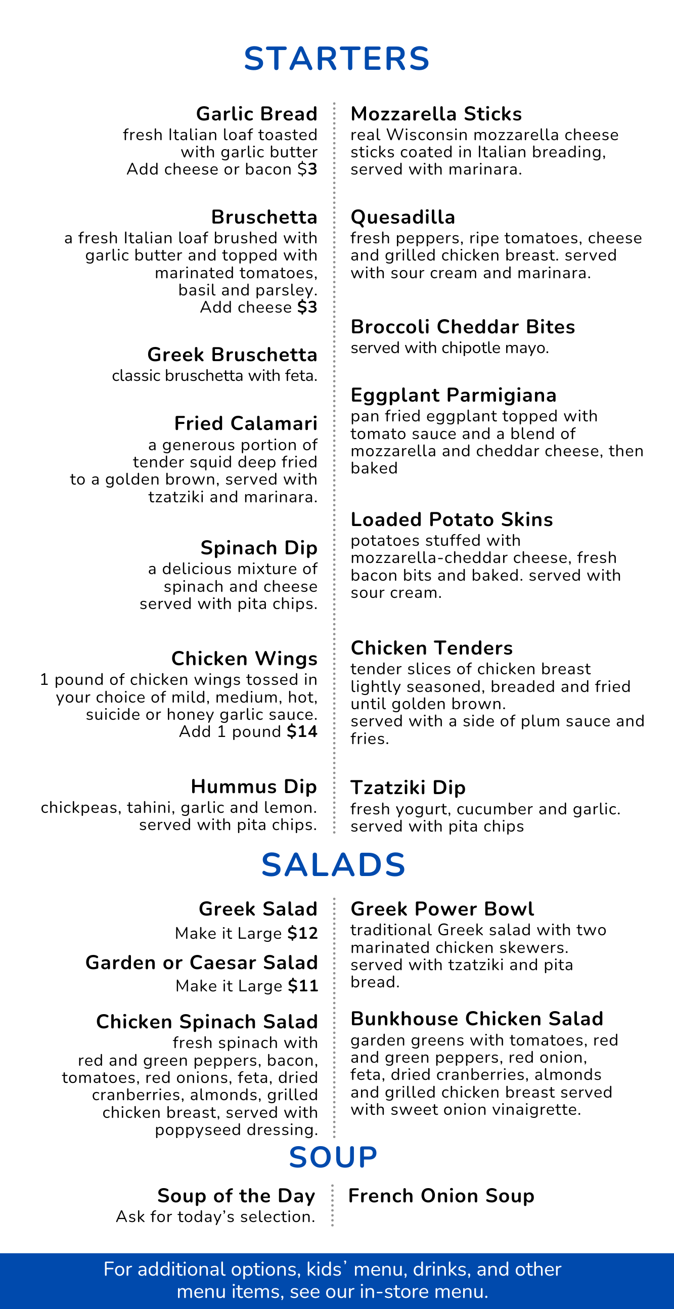 Menu — The Bunkhouse