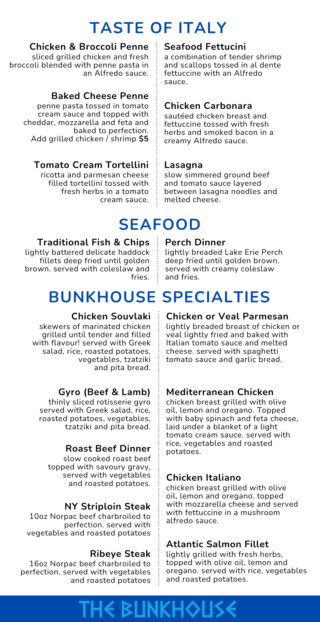 Menu — The Bunkhouse
