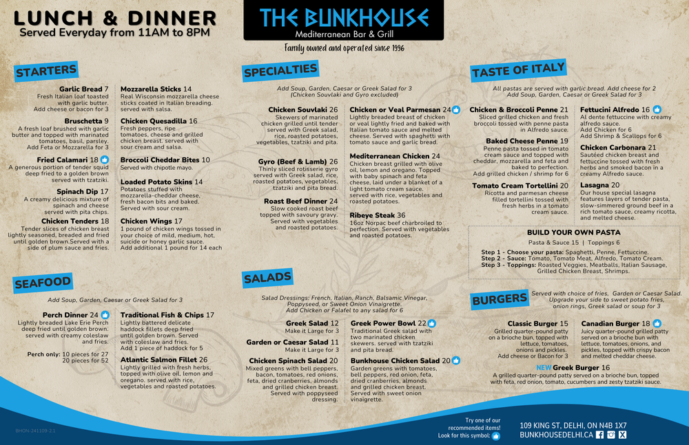 Menu — The Bunkhouse