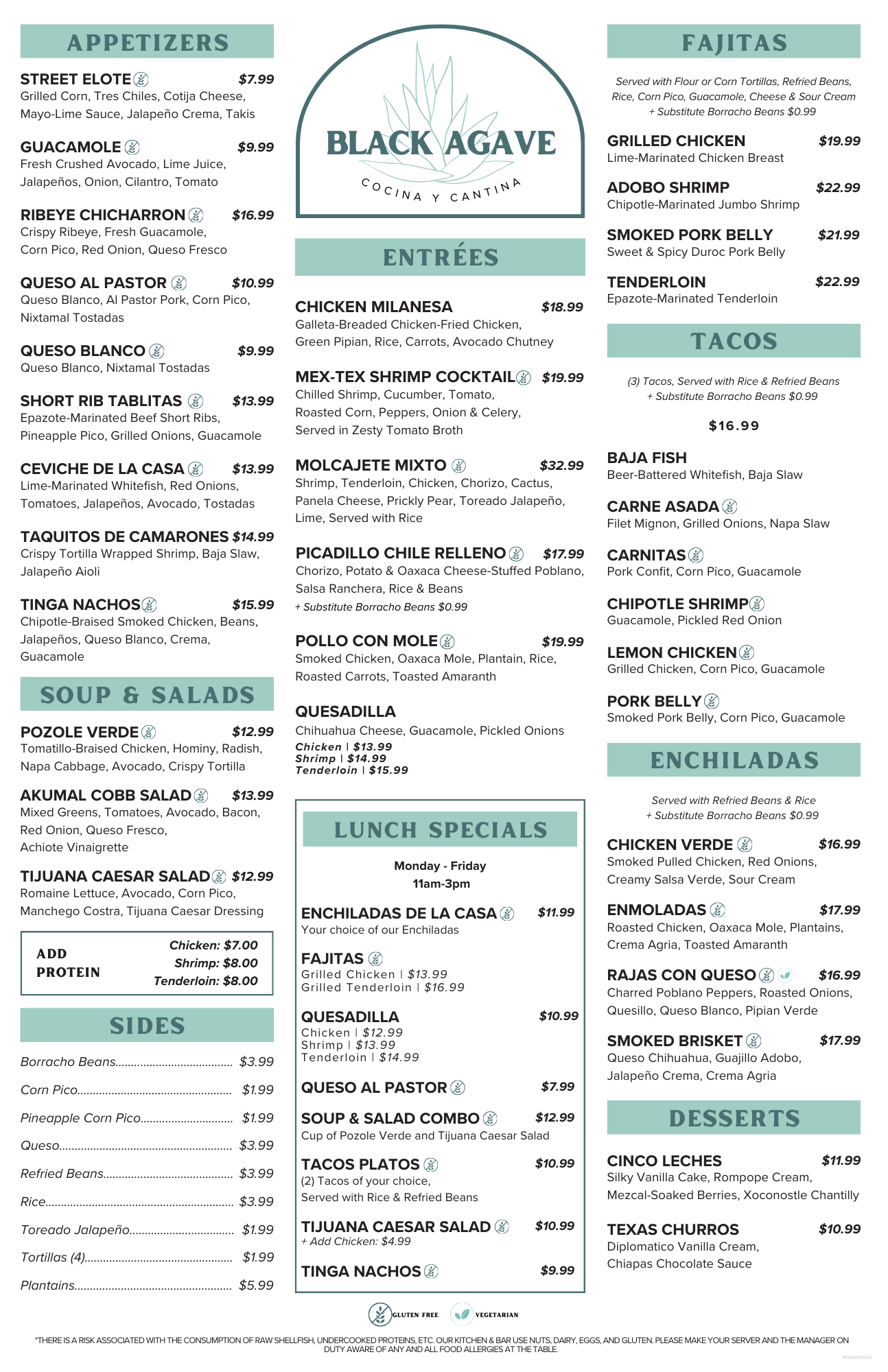 Menu — Black Agave
