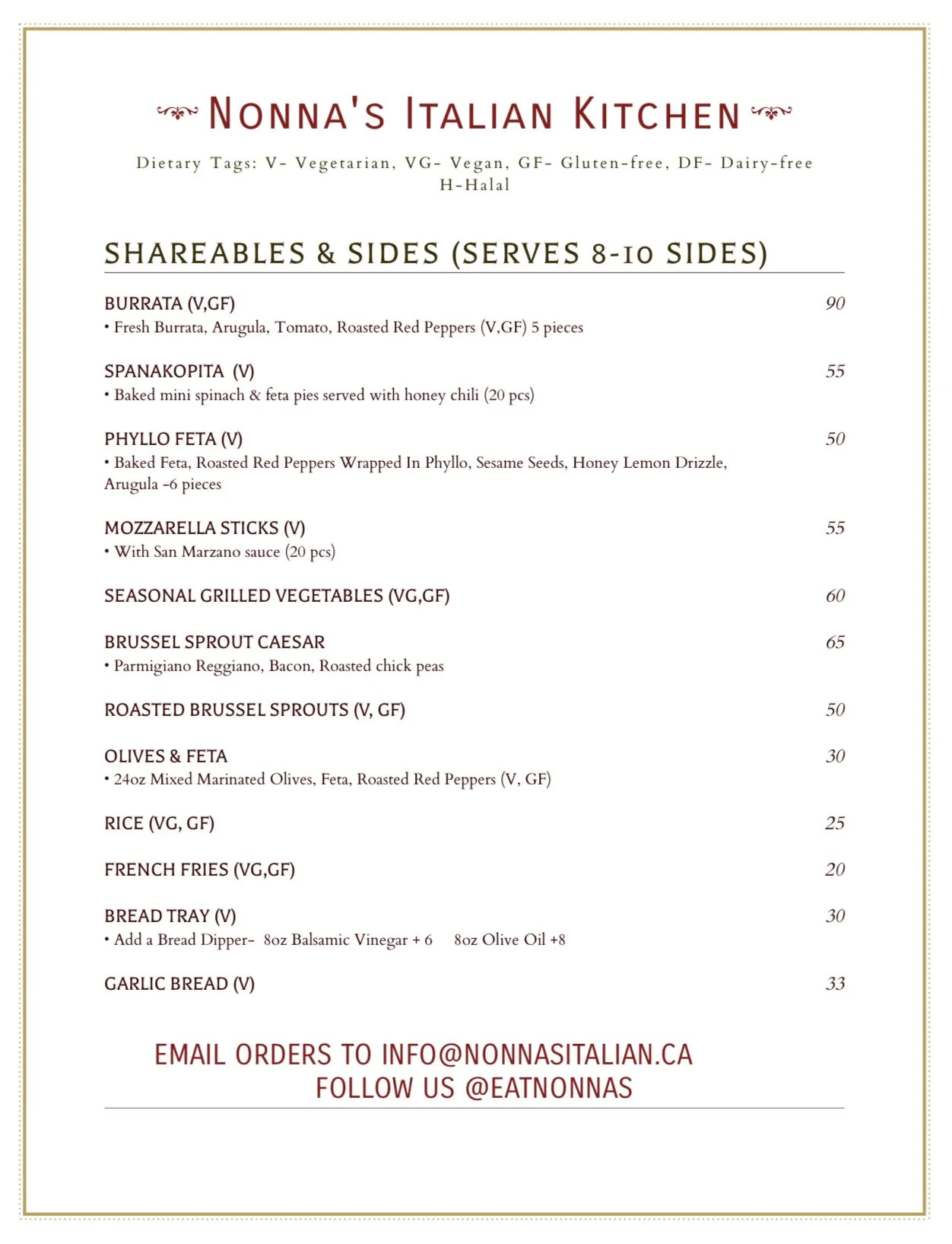 Italian Catering Menu | Authentic Food Options | Nonna's Italian ...