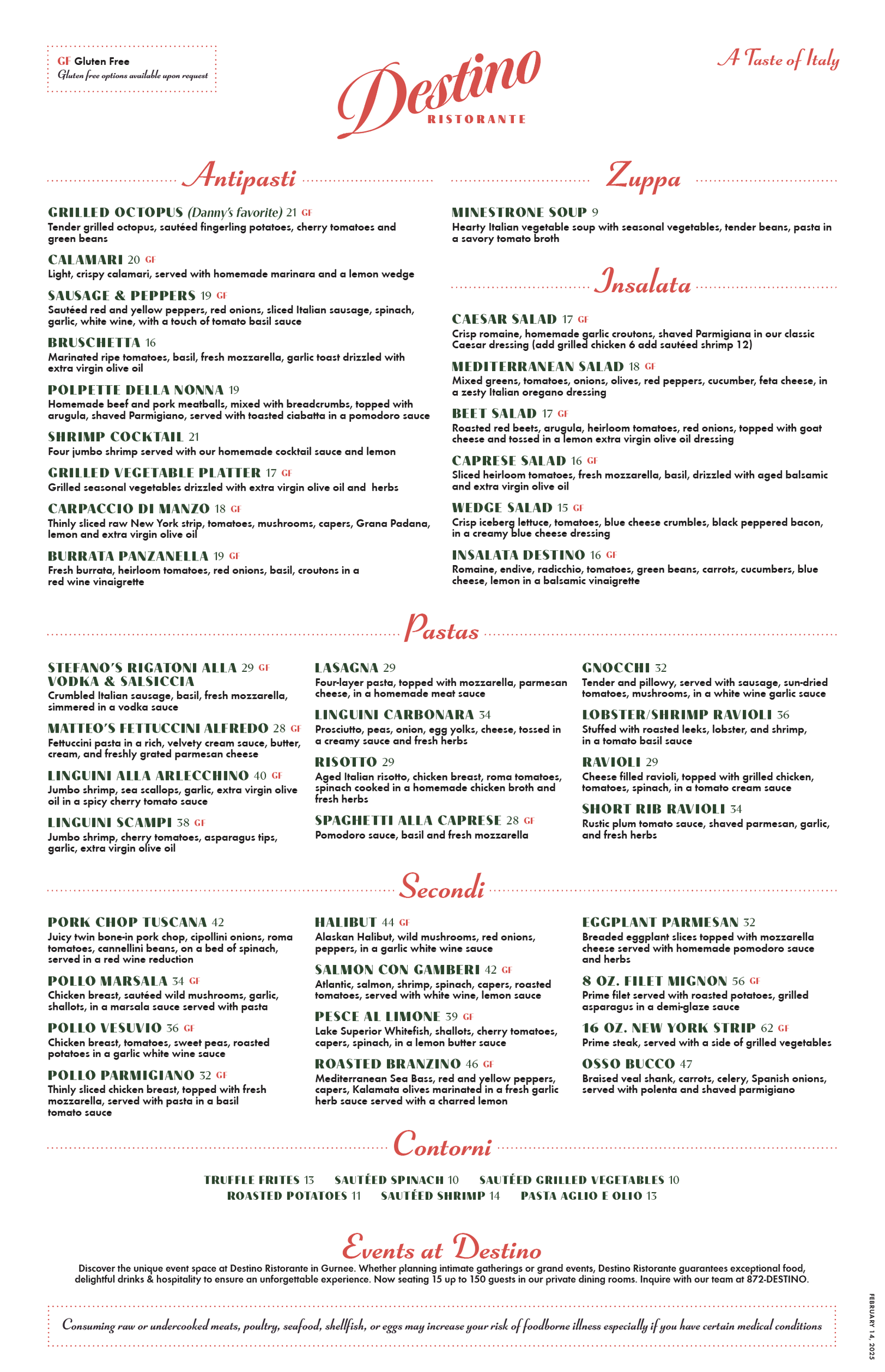 Our Menus — Destino Ristorante