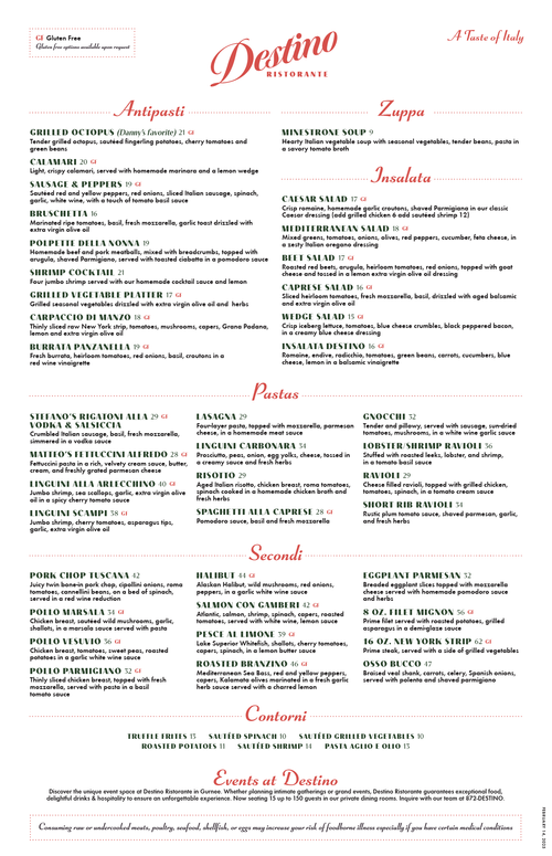 Our Menus — Destino Ristorante