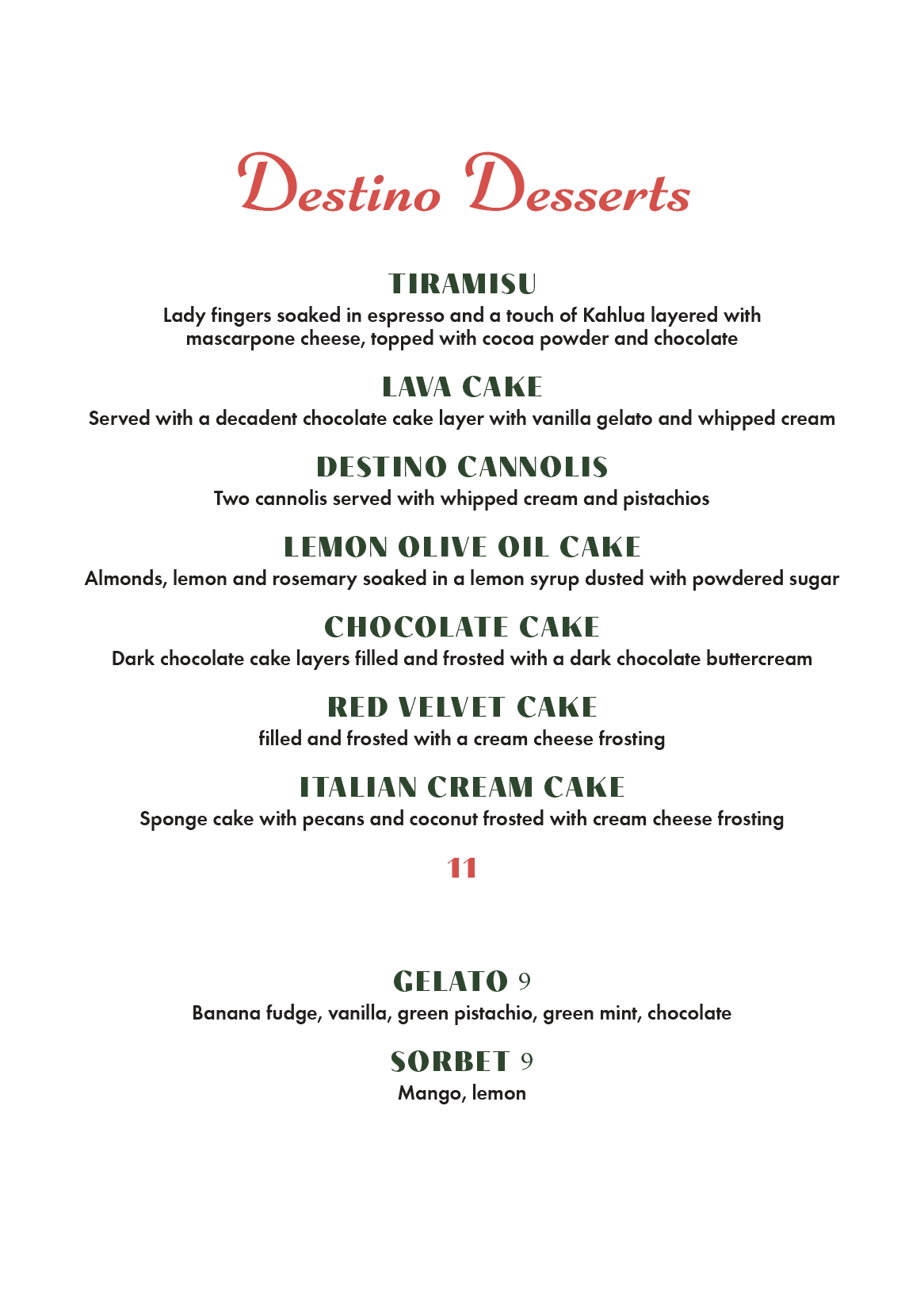 Our Menus — Destino Ristorante