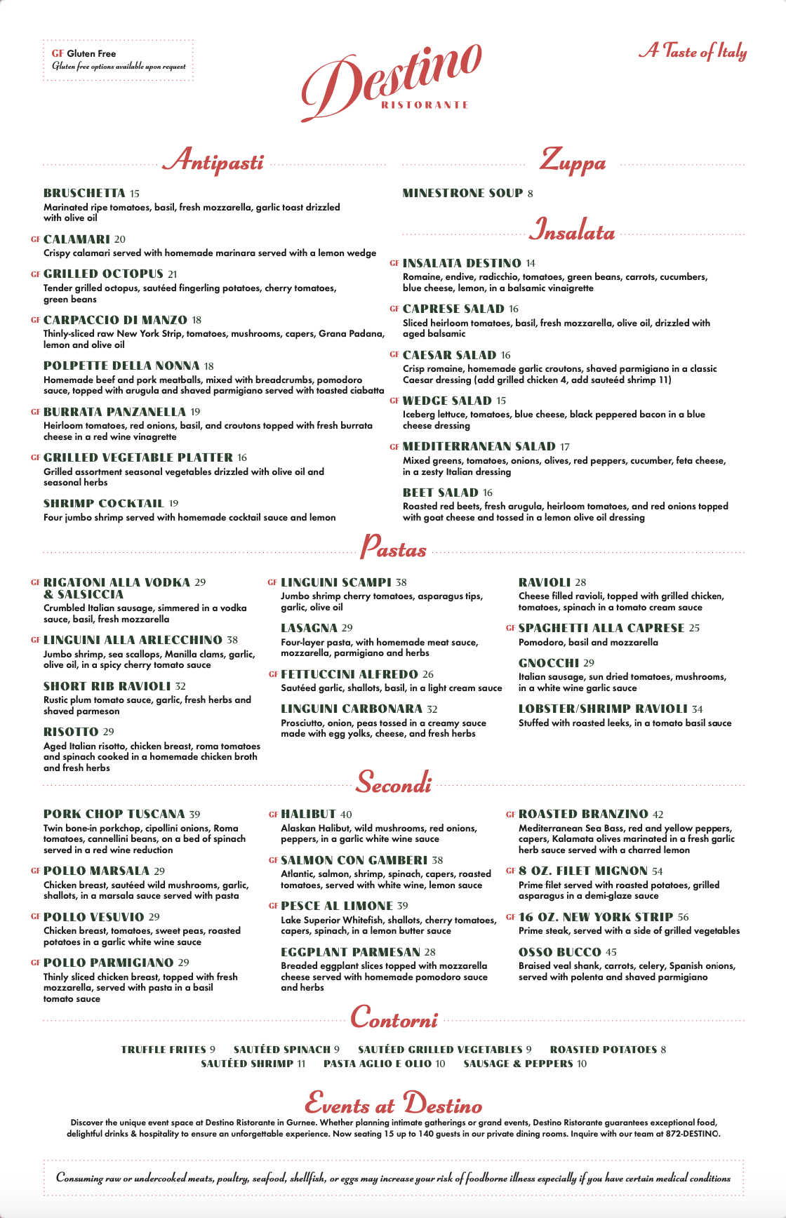 Our Menus — Destino Ristorante