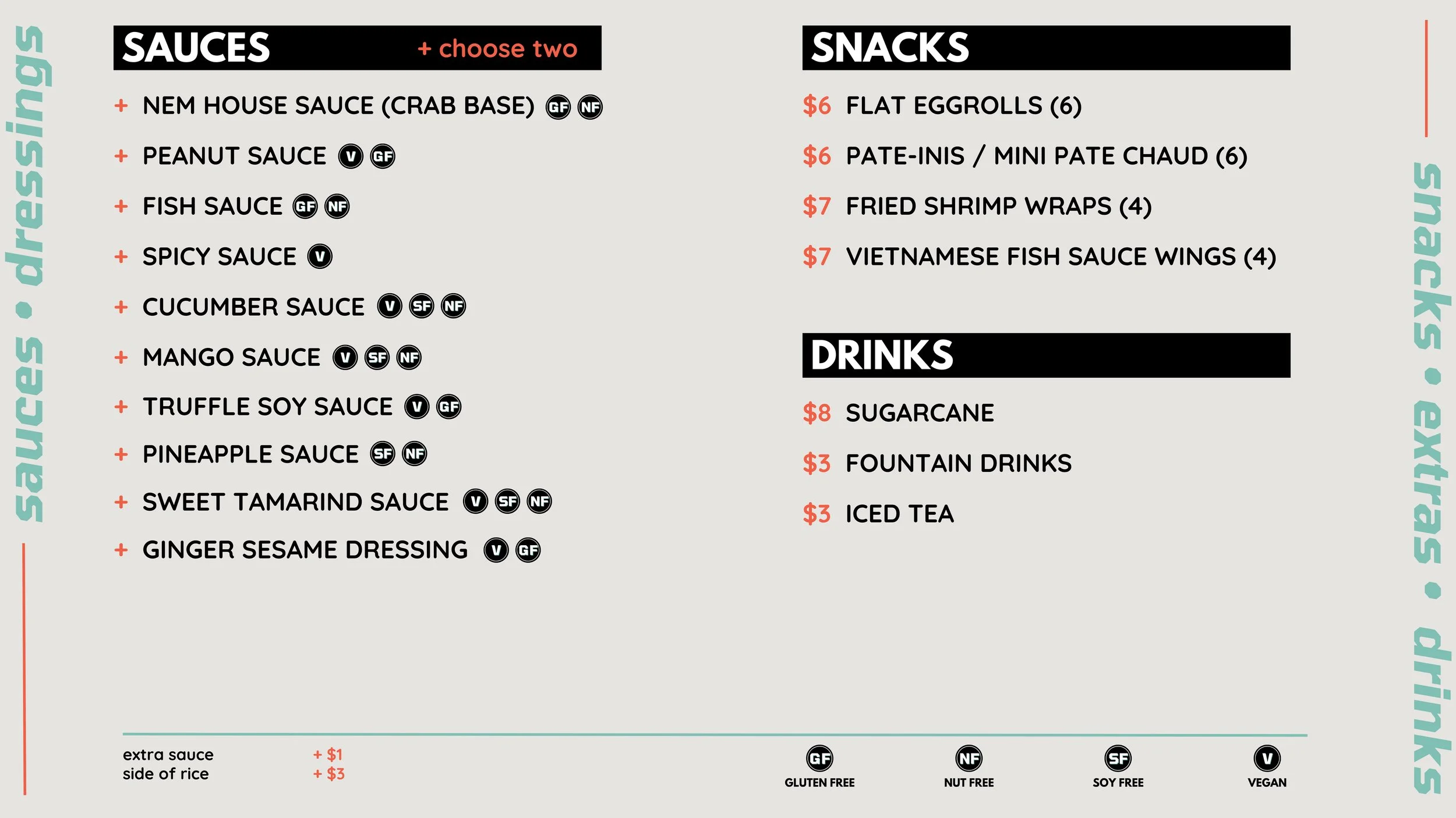 MENU — NEM Spring Roll Bar