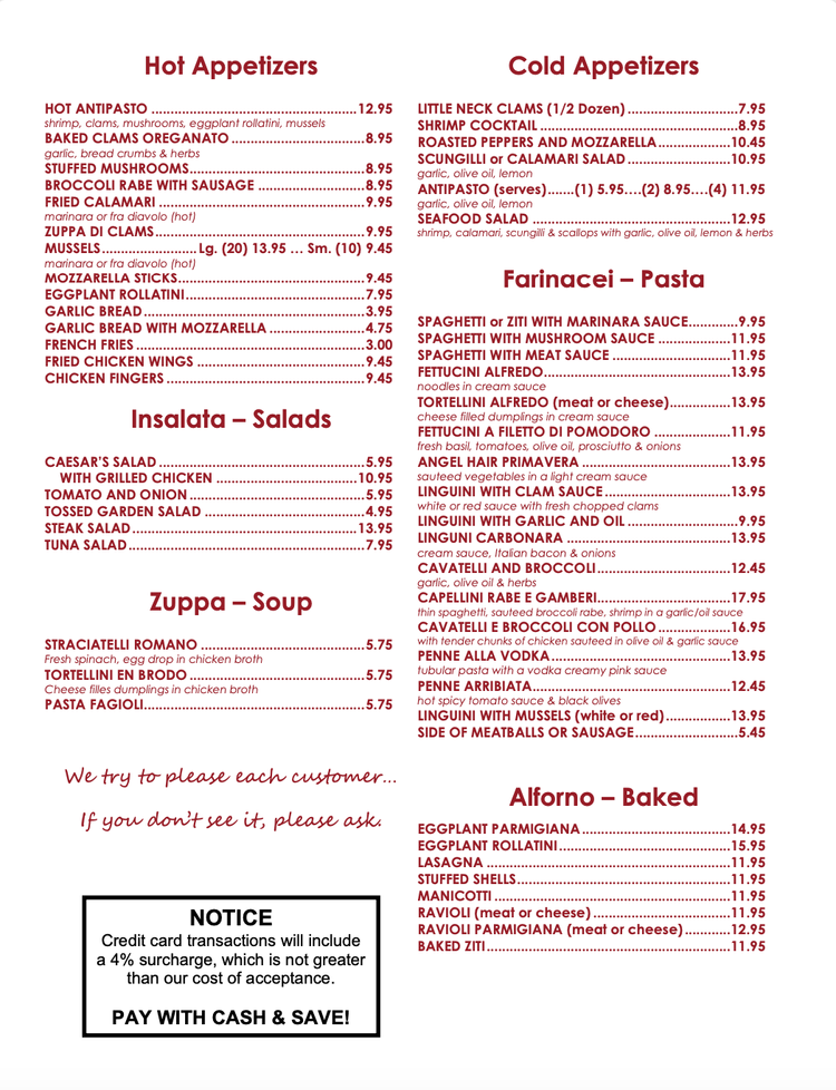 Menu — Angelos Pizzeria & Restaurant