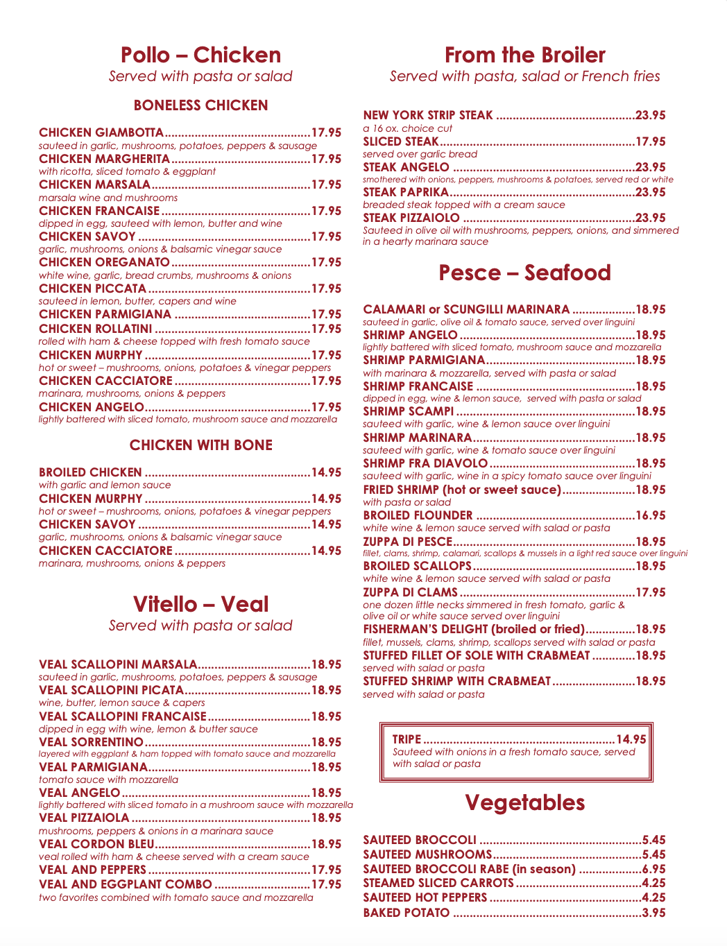 Menu — Angelos Pizzeria & Restaurant
