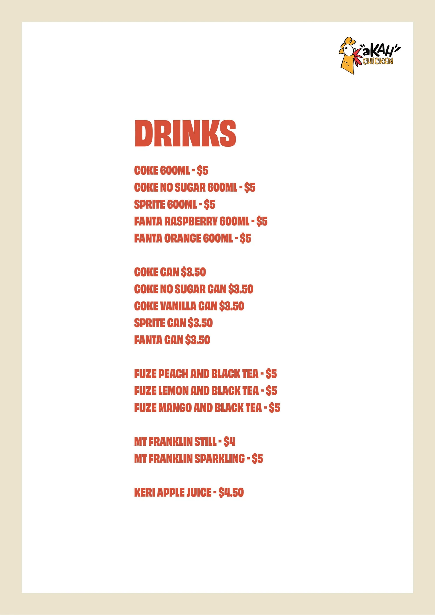 Menu — Akah Chicken