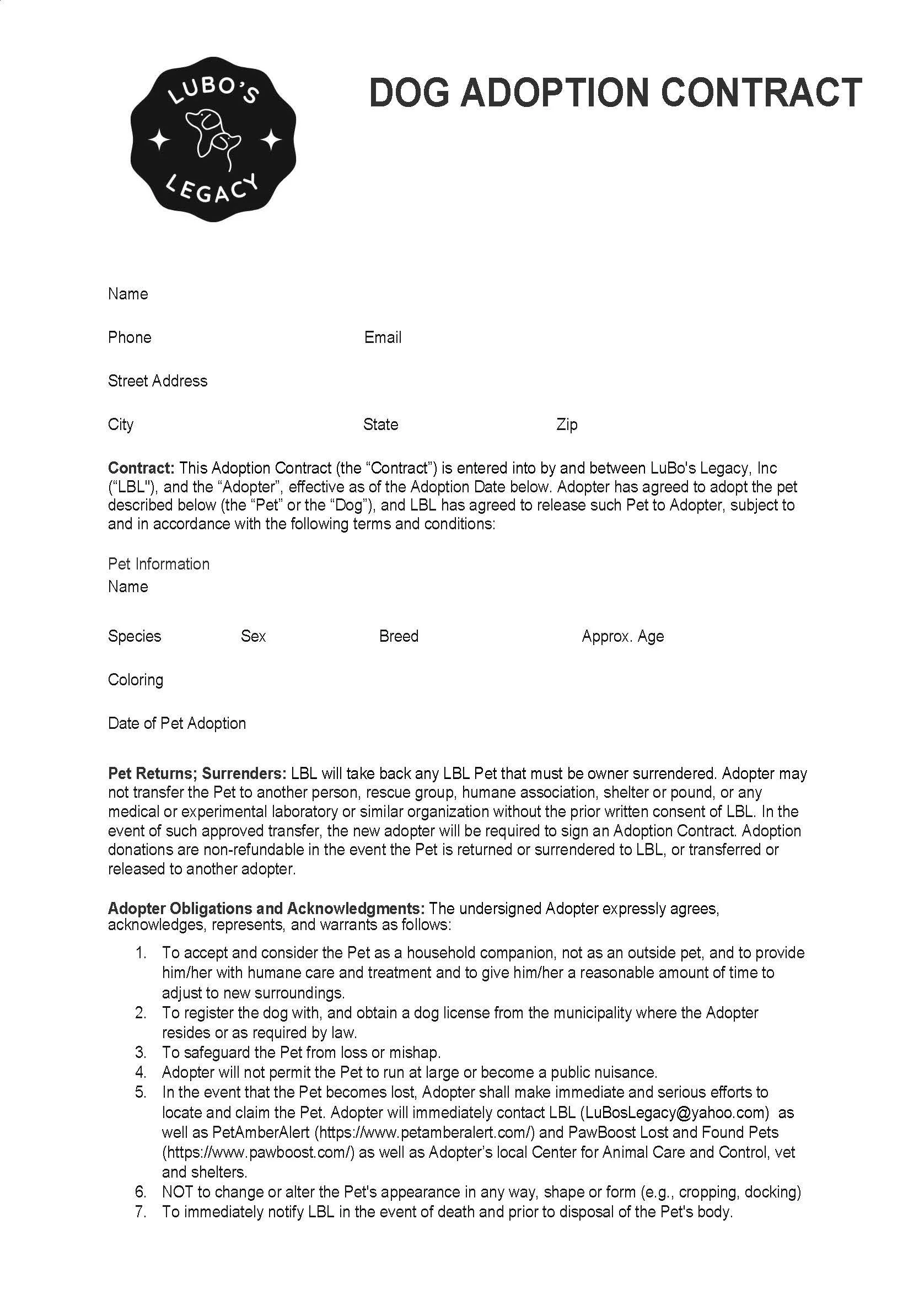 Forms — LUBO'S LEGACY