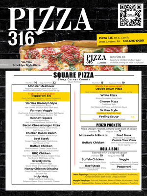 Pizza to Remember Menu — Pizza 316