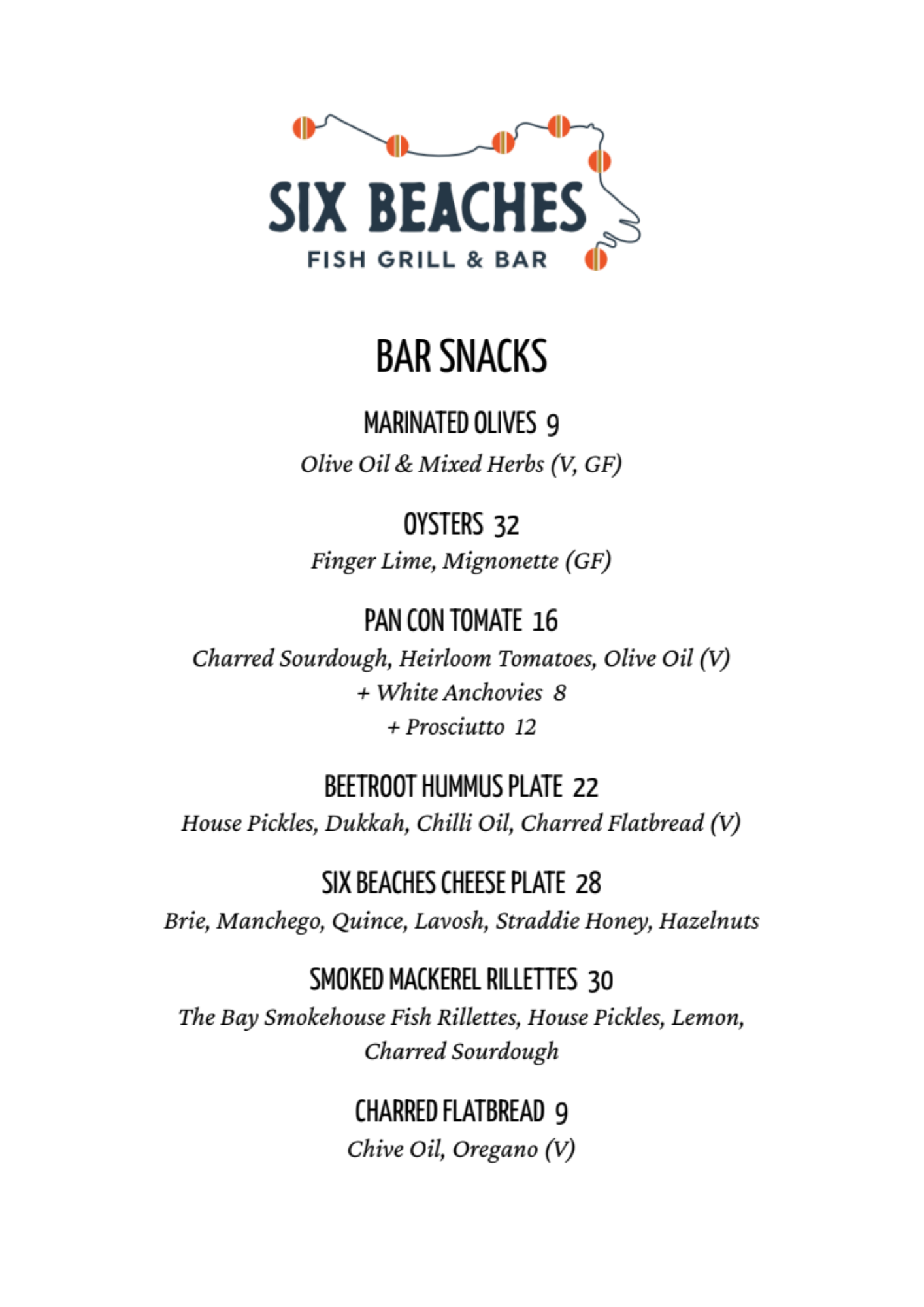 Menu — Six Beaches