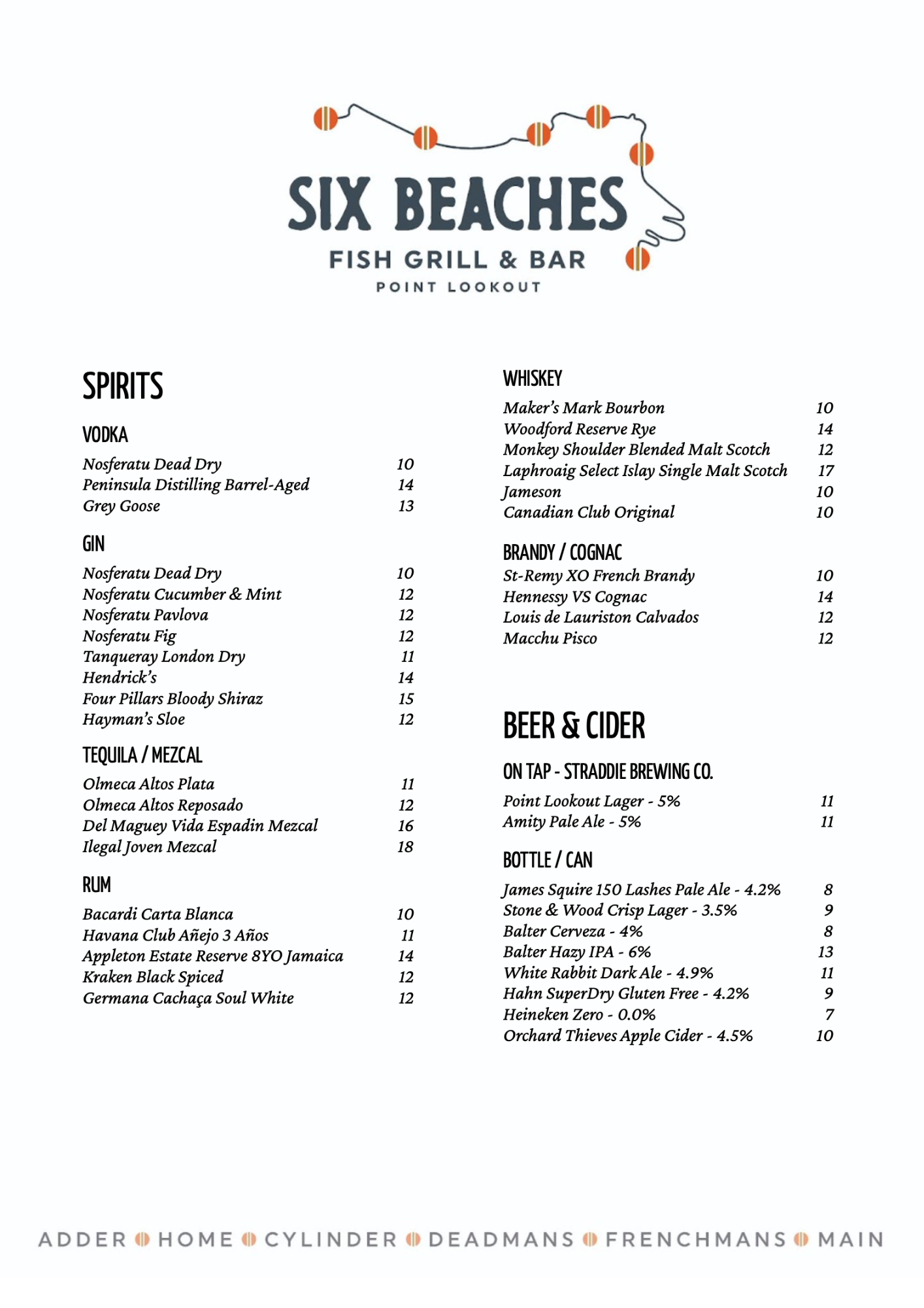Menu — Six Beaches