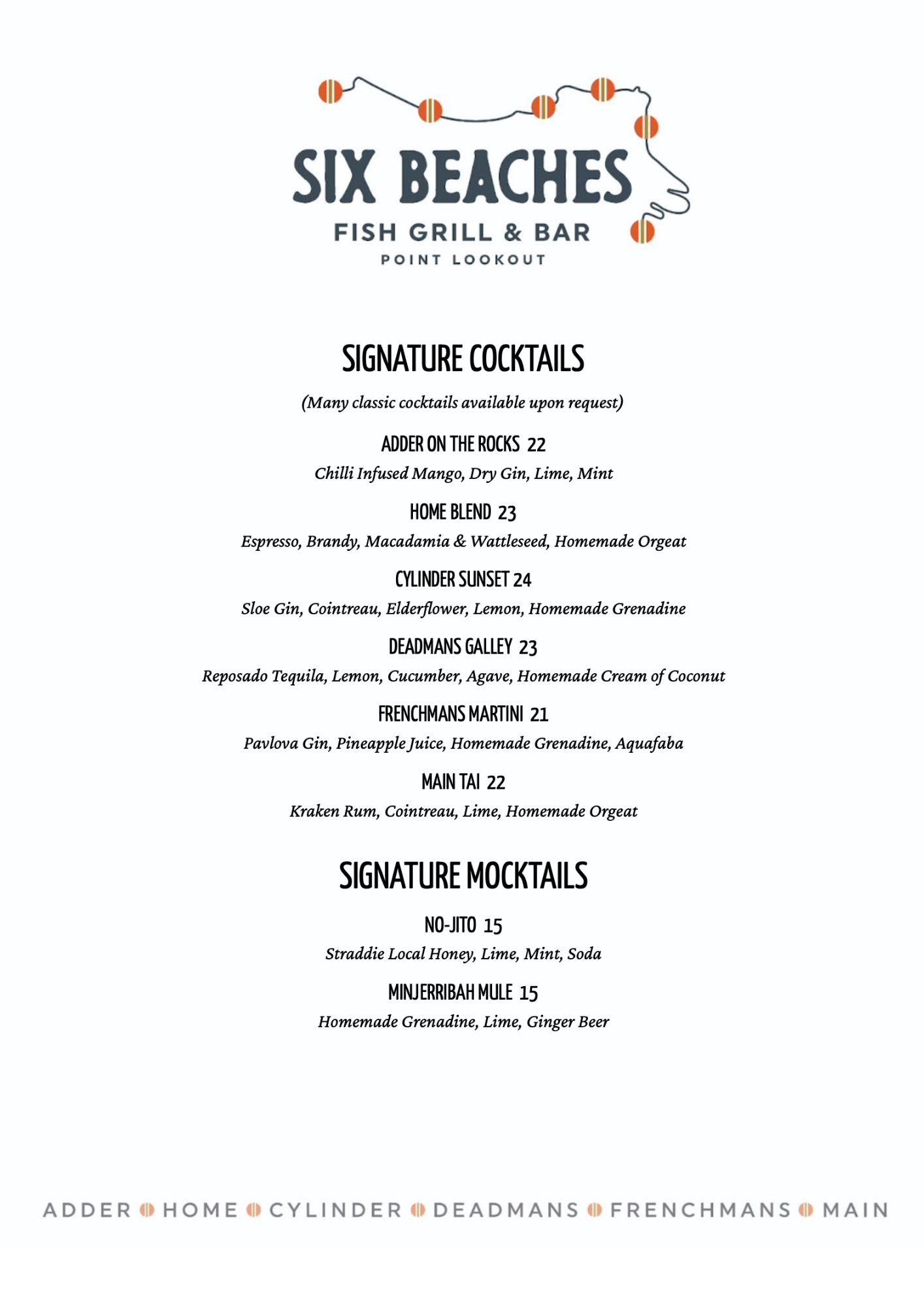 Menu — Six Beaches