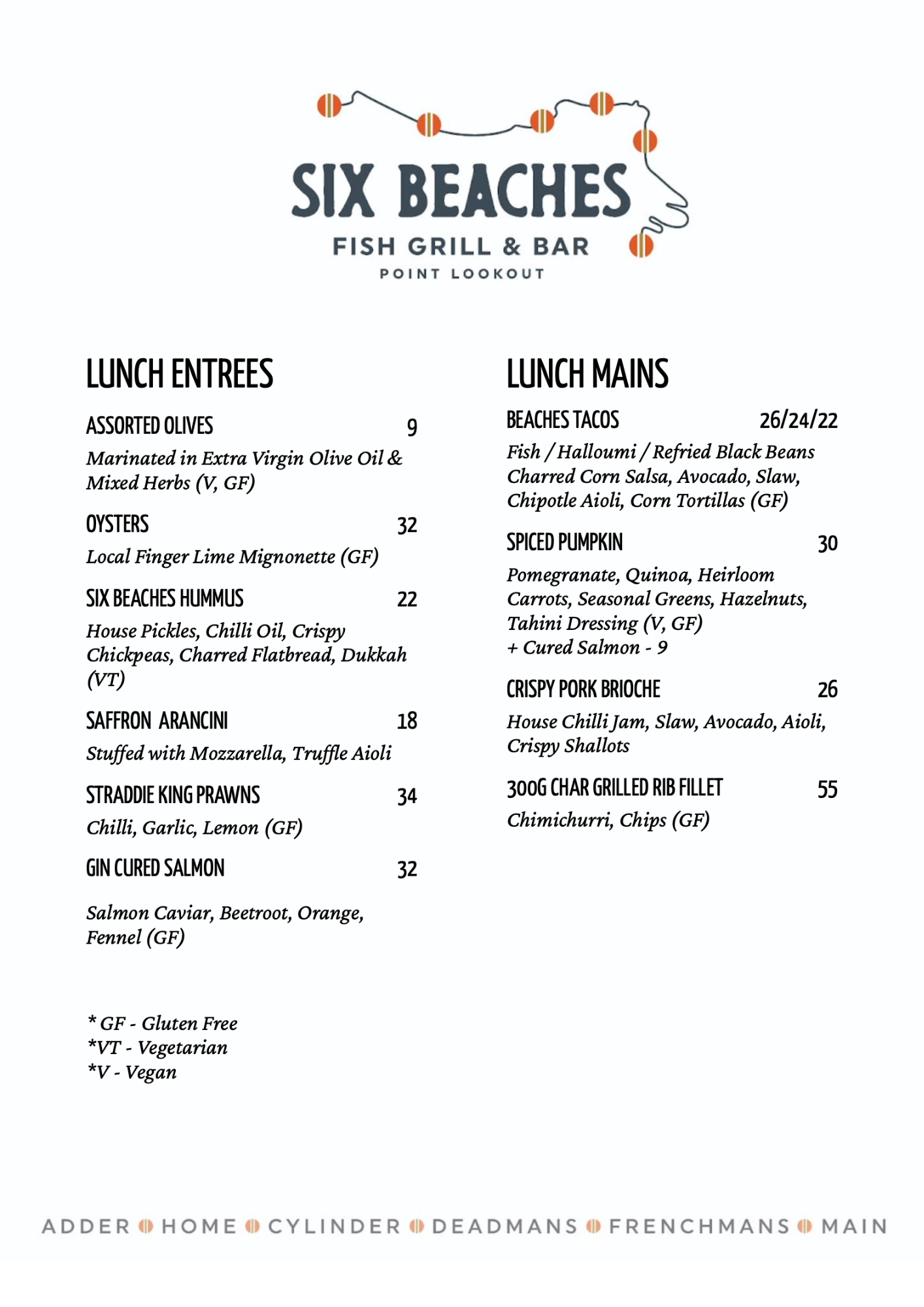 Menu — Six Beaches