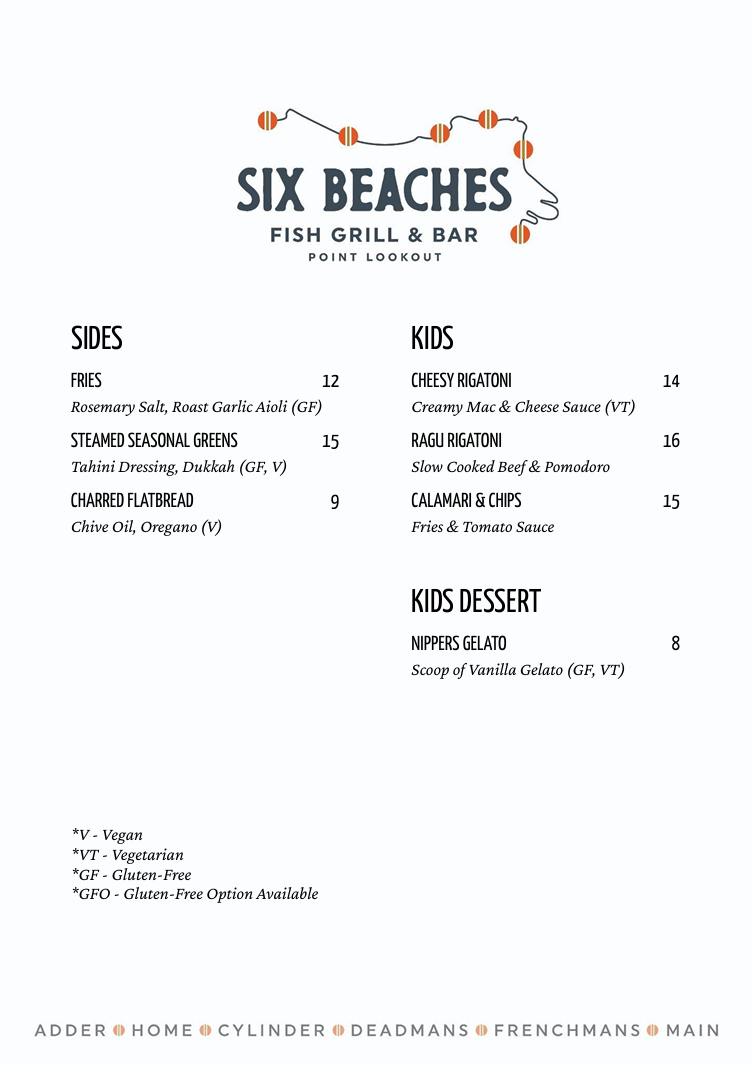 Menu — Six Beaches