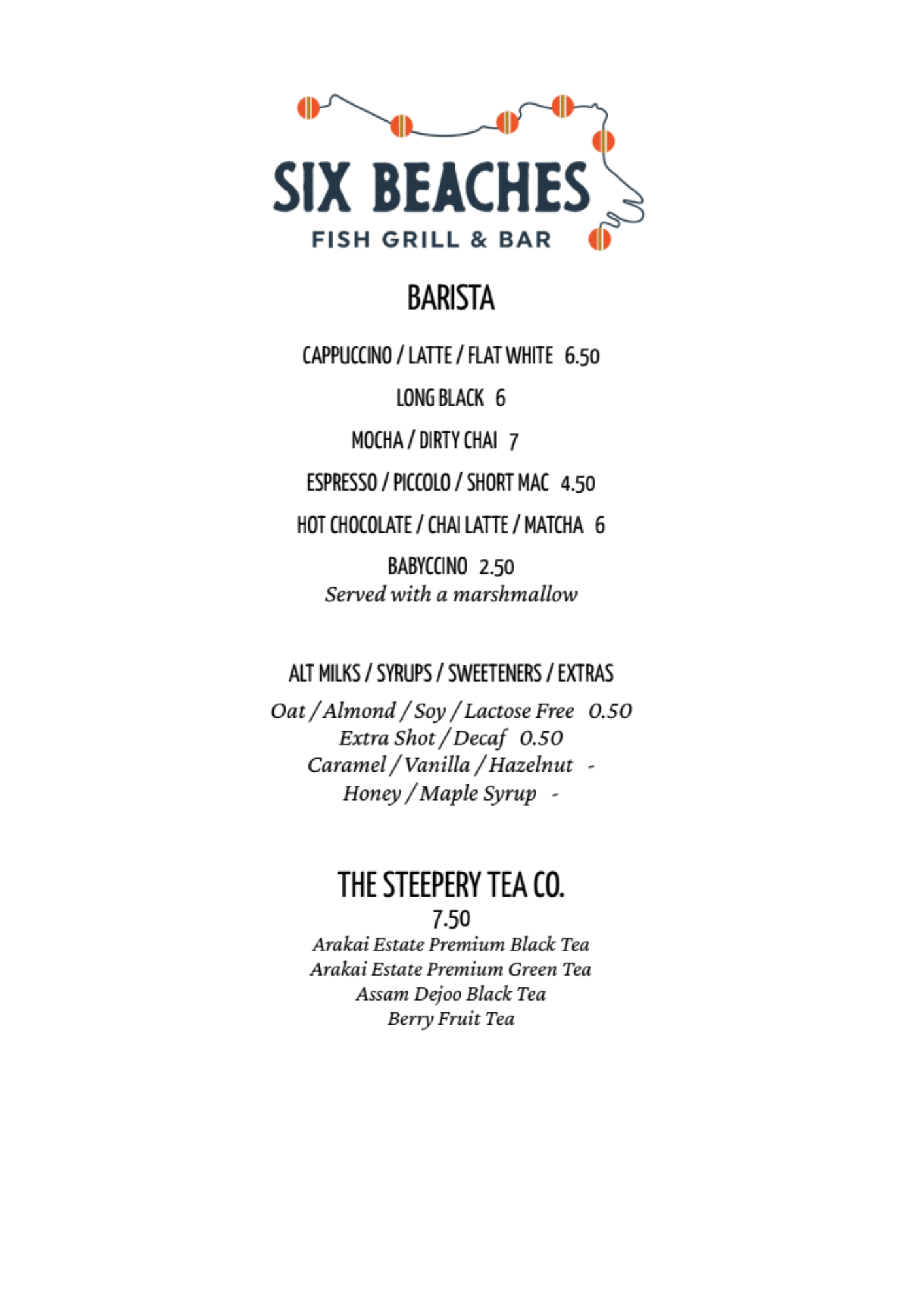 Menu — Six Beaches