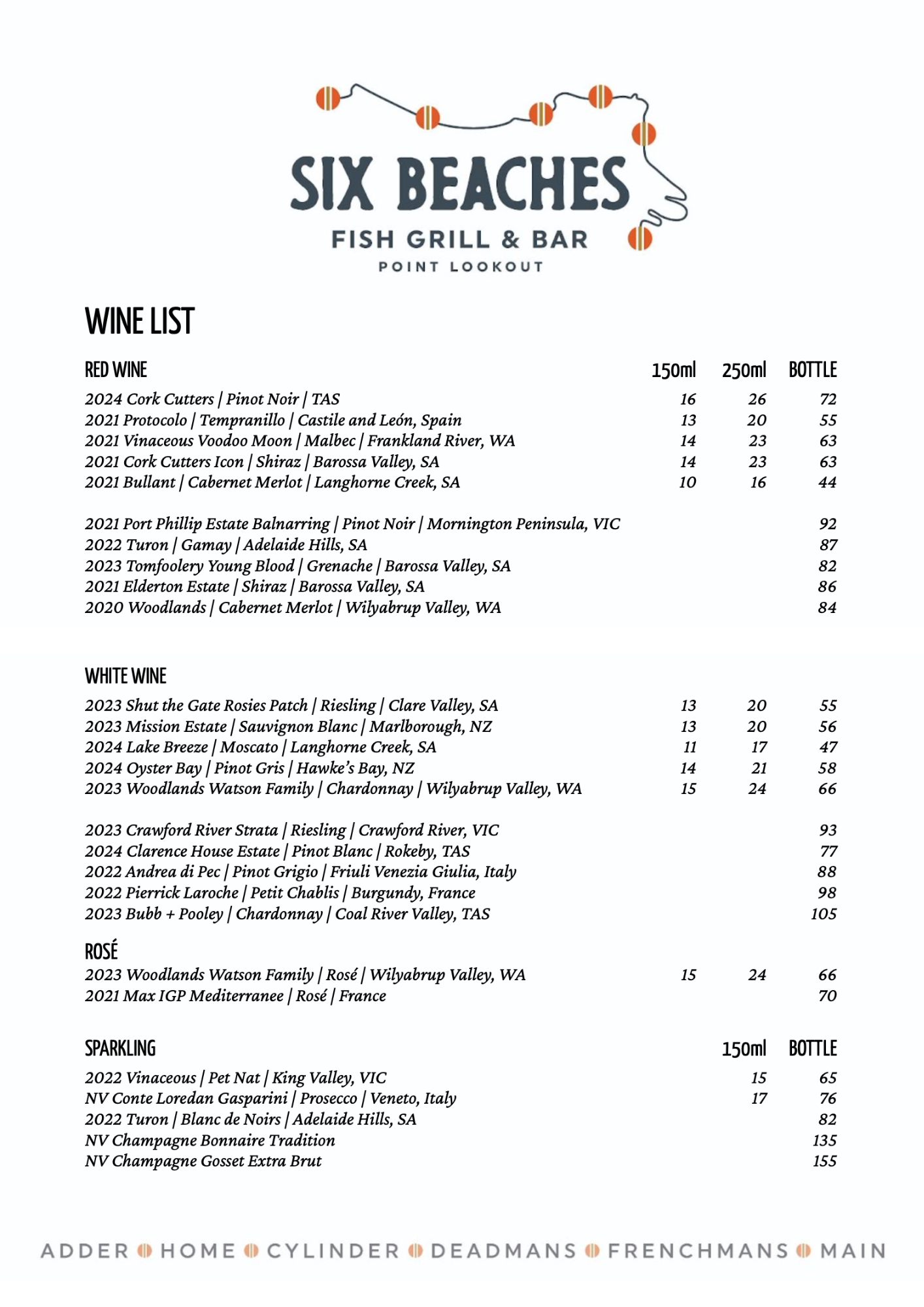 Menu — Six Beaches