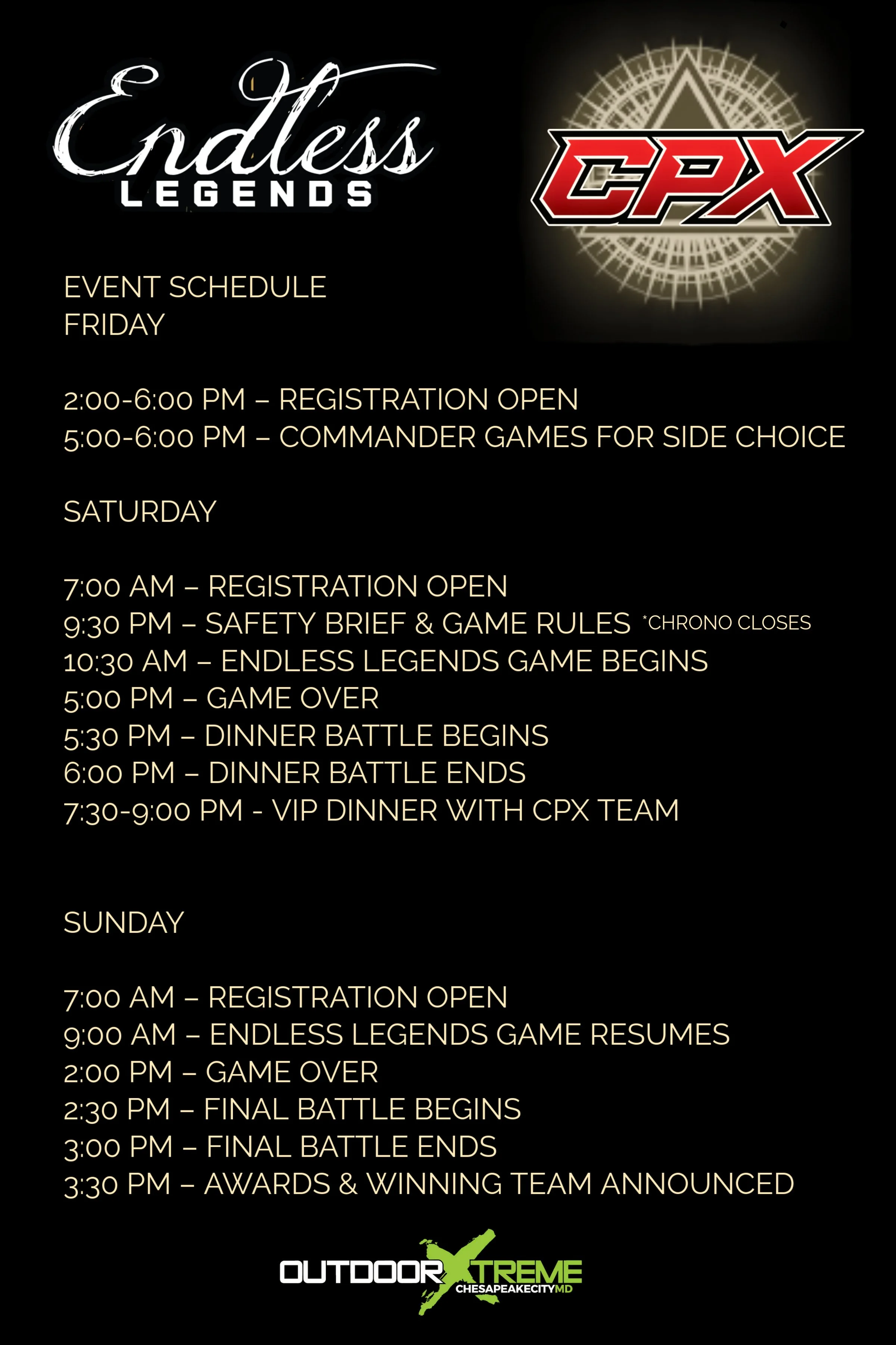 GAME SCHEDULES — CPX Events