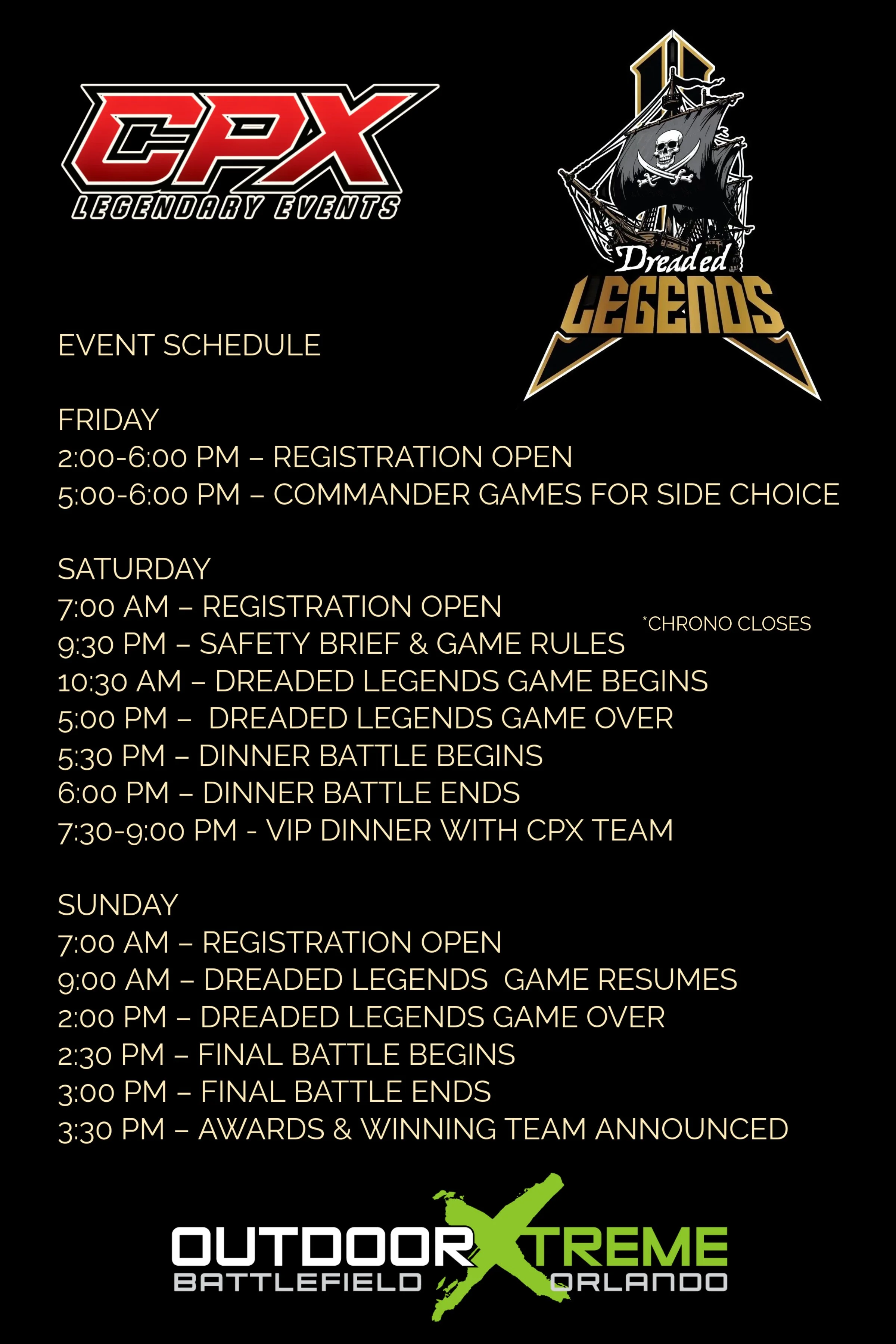 GAME SCHEDULES — CPX Events