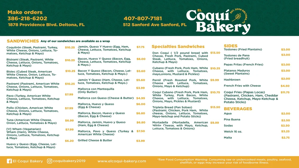 Menu — El Coqui Bakery