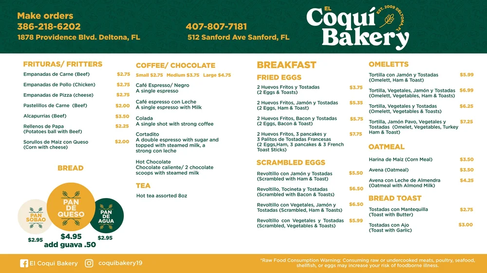 Menu — El Coqui Bakery