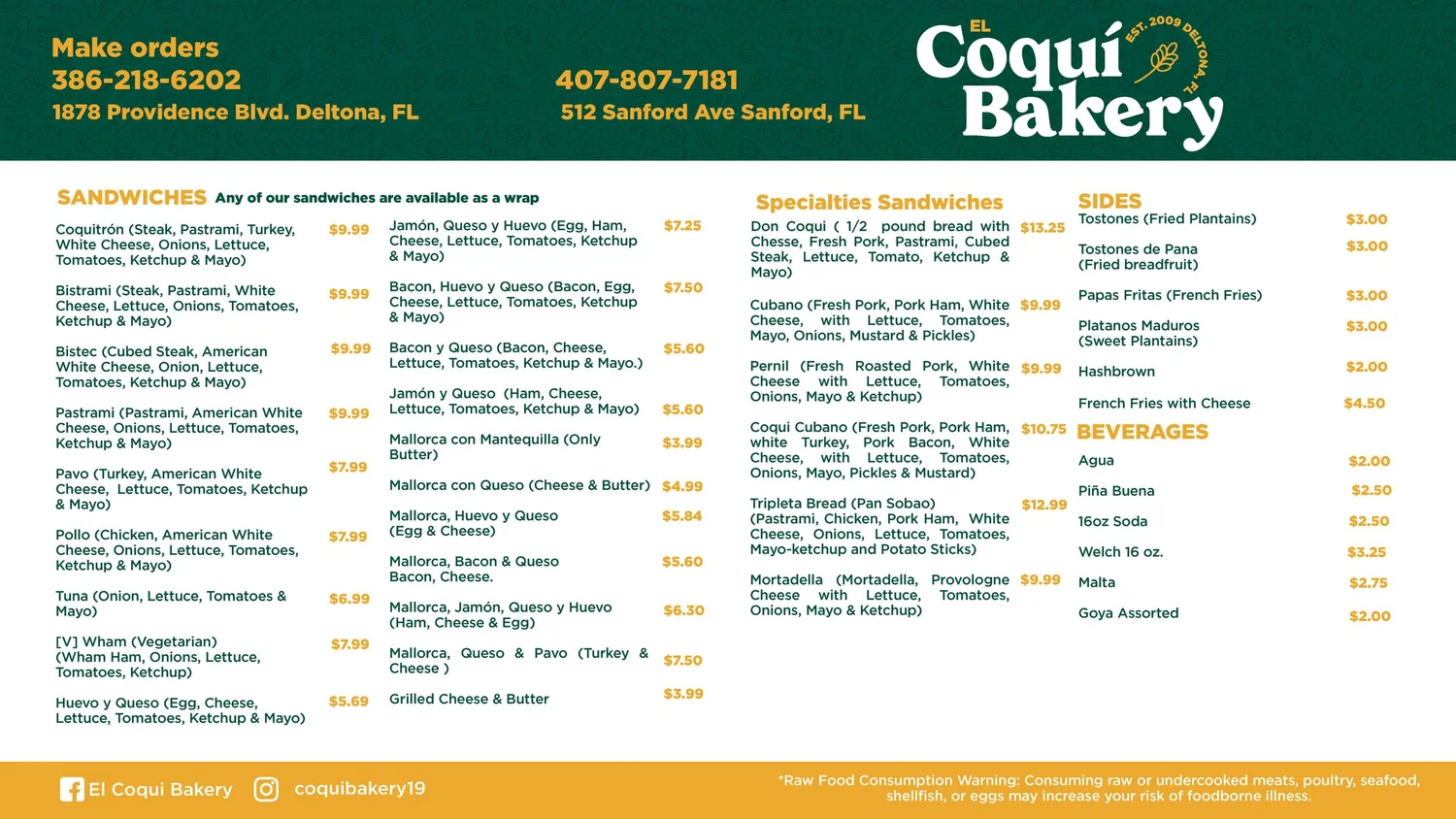 Menu — El Coqui Bakery