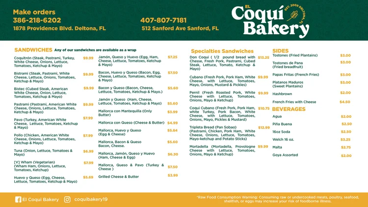 Menu — El Coqui Bakery