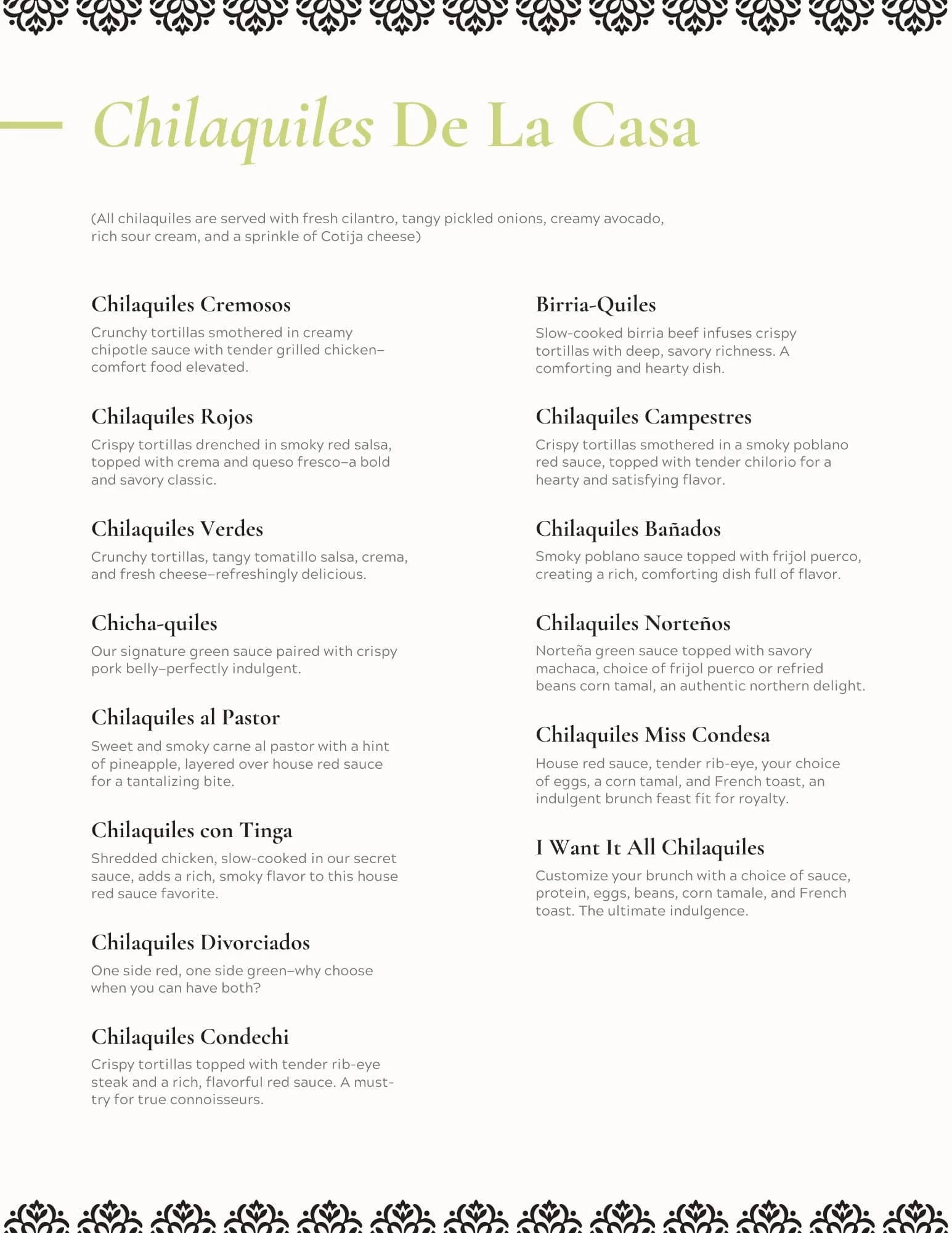 La Condesa™ Menu - Authentic Mexican Brunch & Dishes in Sandy, Utah