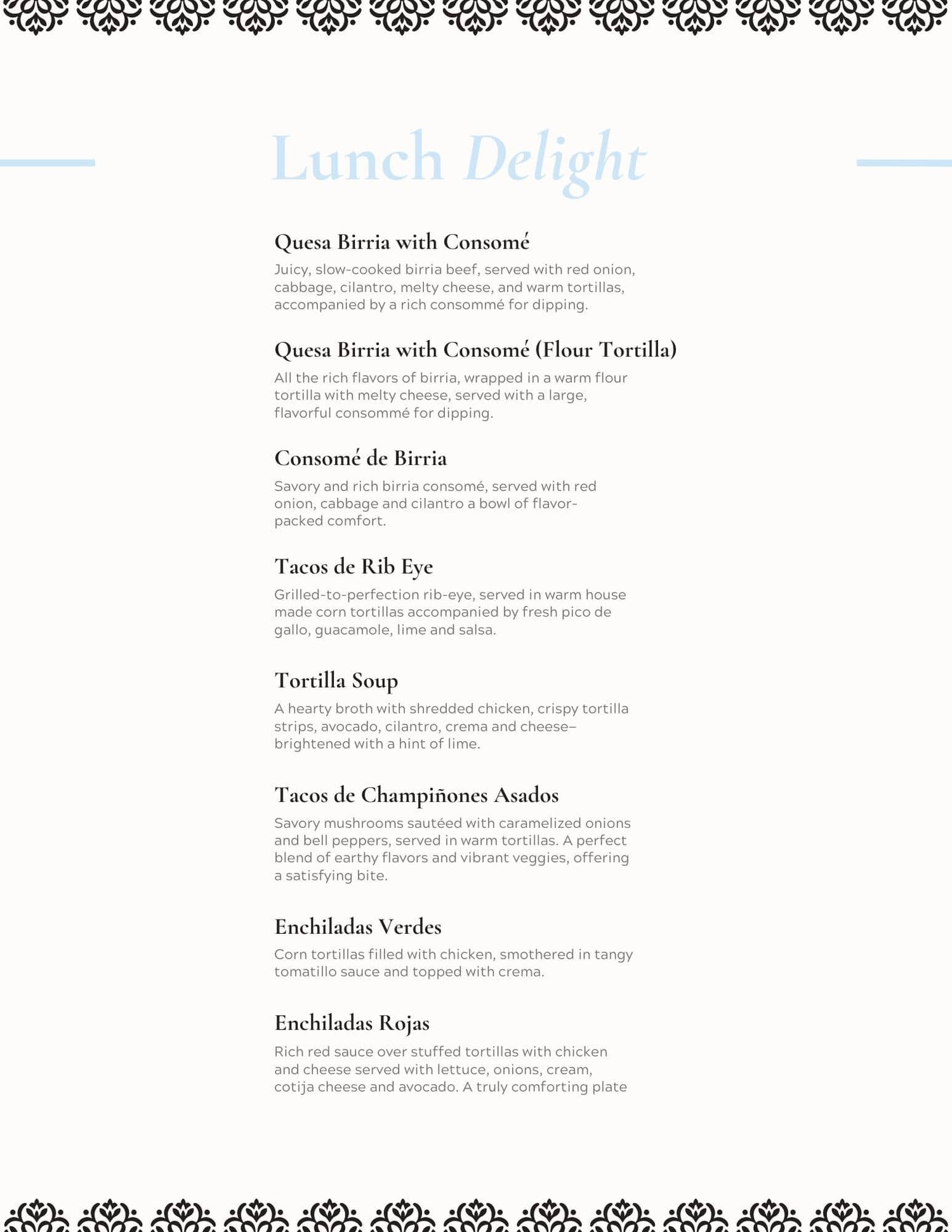 La Condesa™ Menu - Authentic Mexican Brunch & Dishes in Sandy, Utah