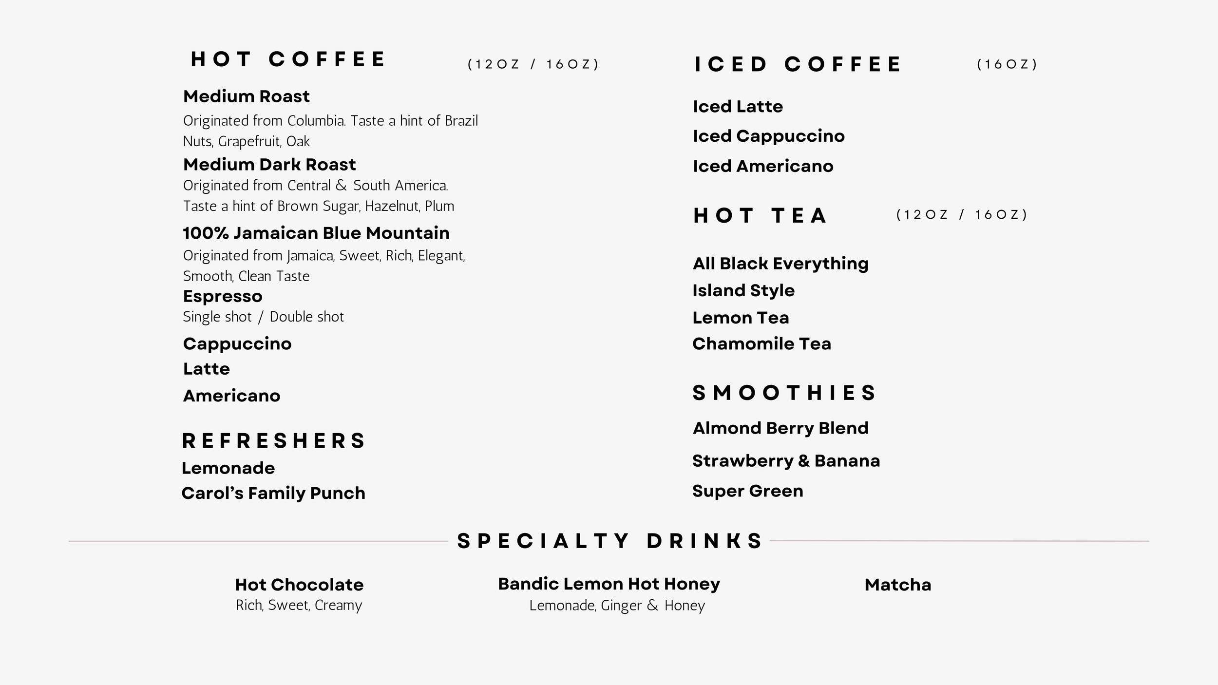 Menu — BANDIC COFFEE