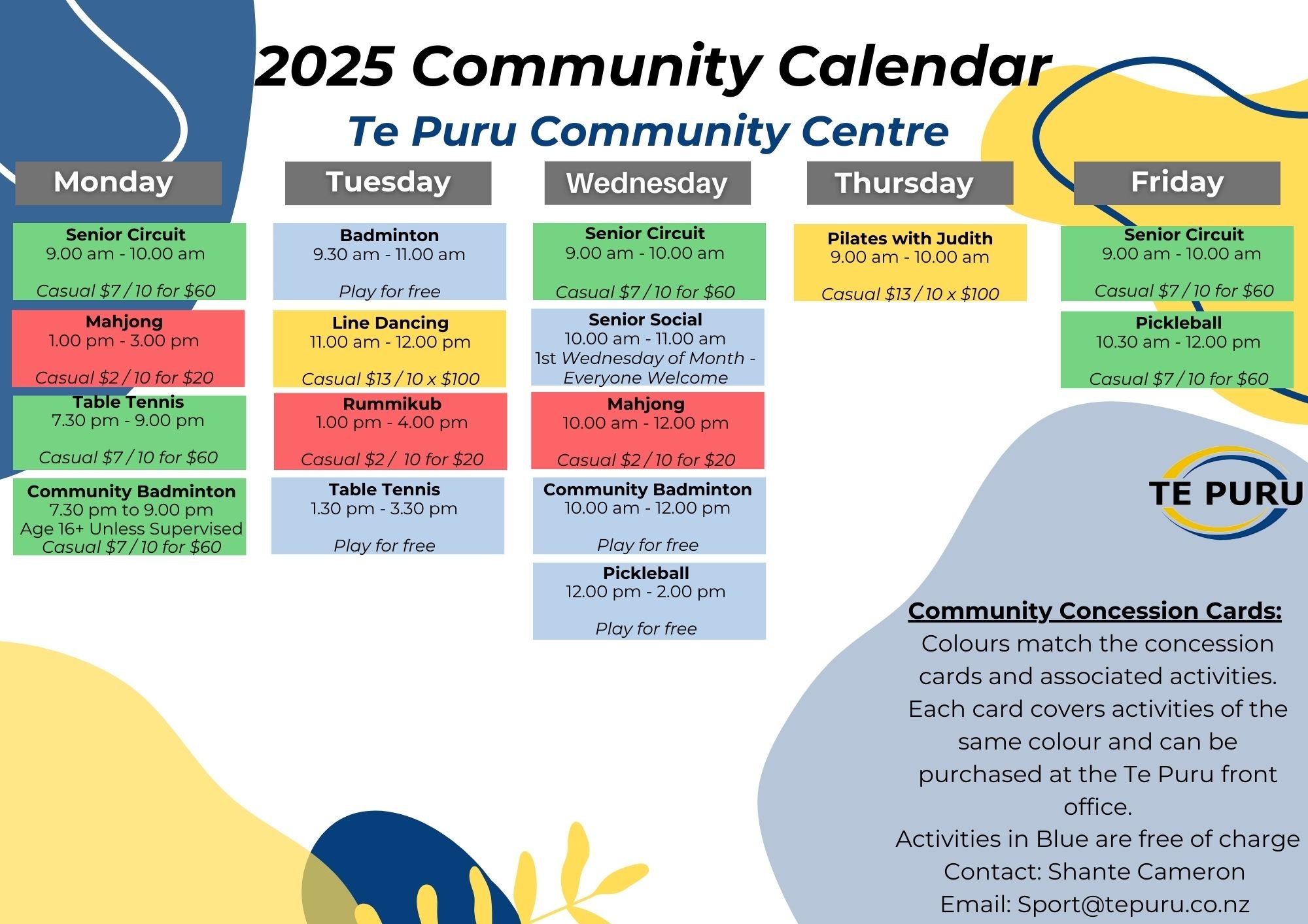Timetable — Te Puru Community Centre