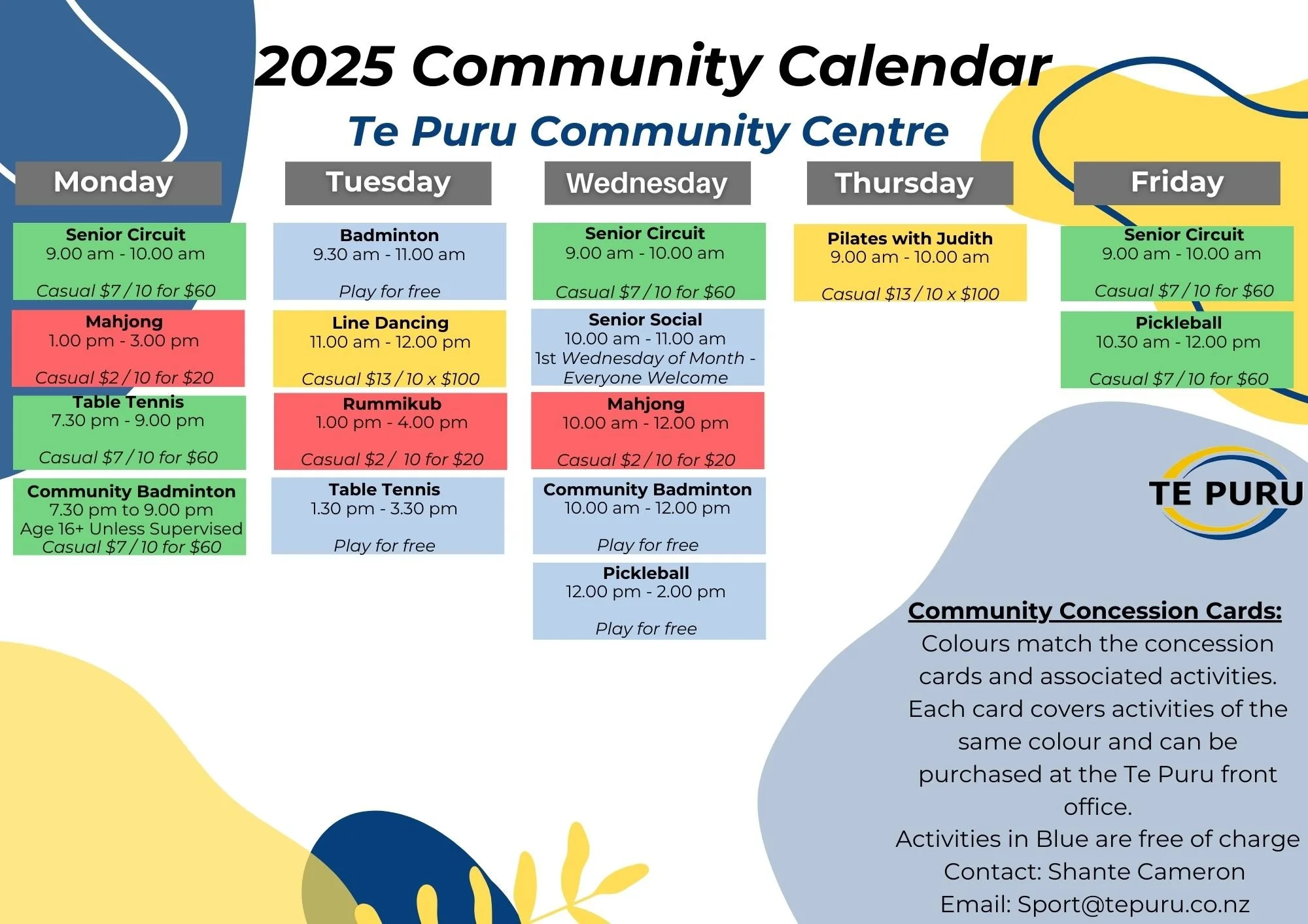 Timetable — Te Puru Community Centre