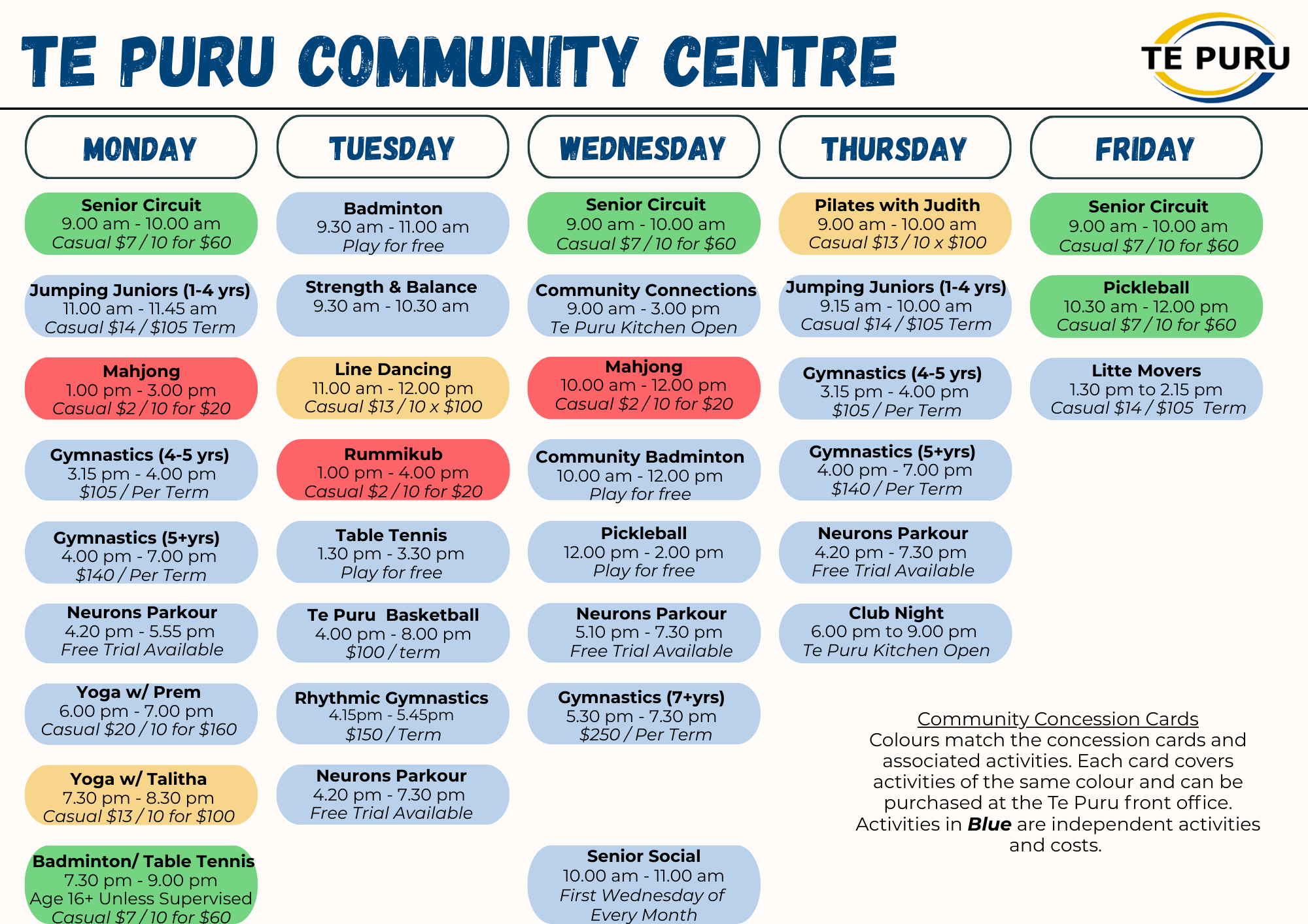 Timetable — Te Puru Community Centre