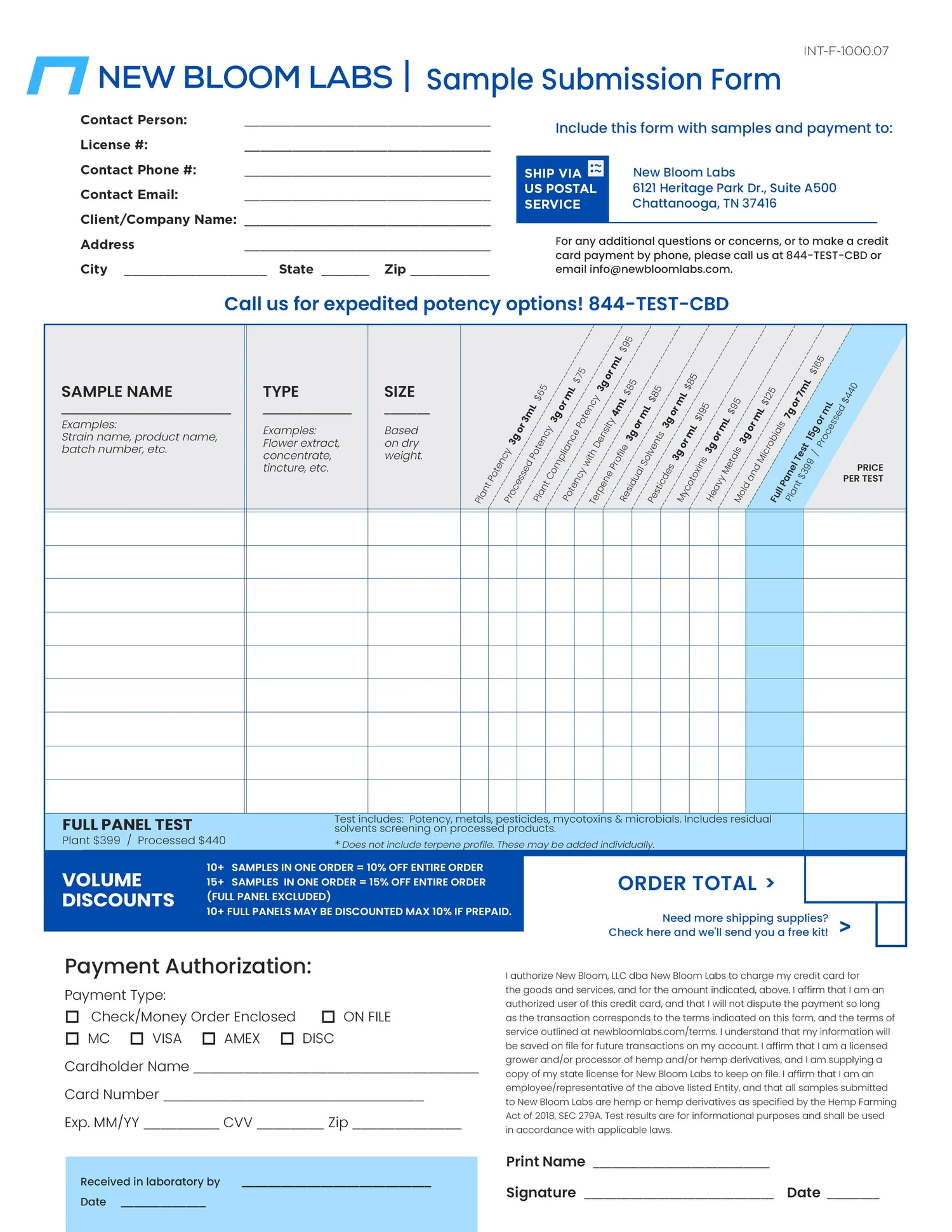 Testing Order Form — New Bloom Labs