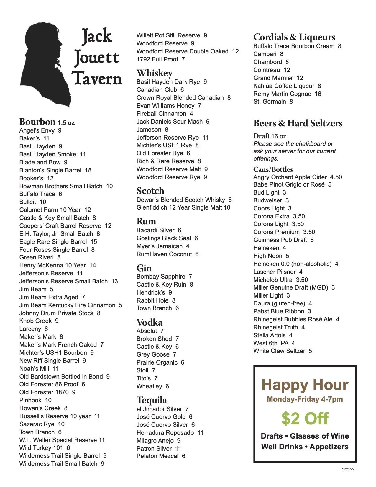 Tavern Menu — Jack Jouett Tavern