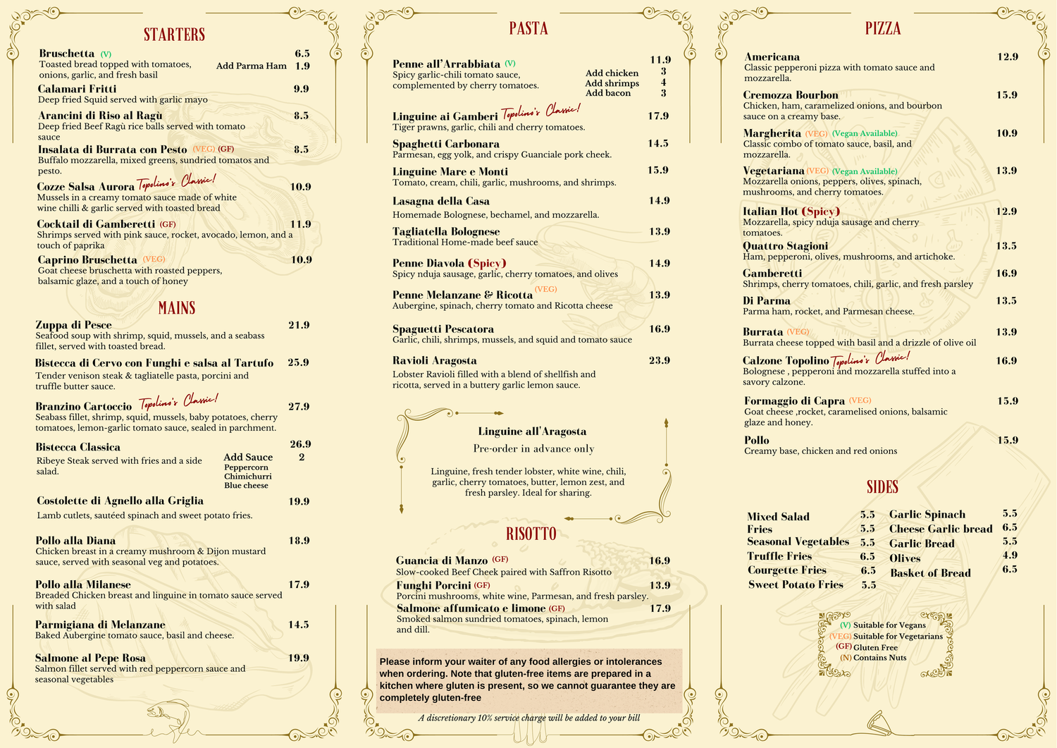 Á la carte — Topolino Restaurant
