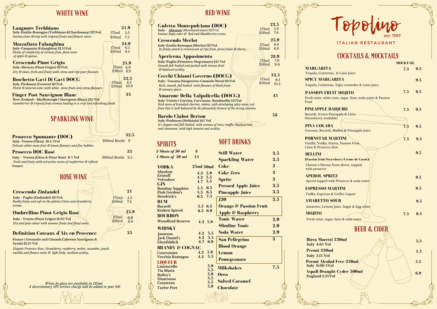 Á la carte — Topolino Restaurant