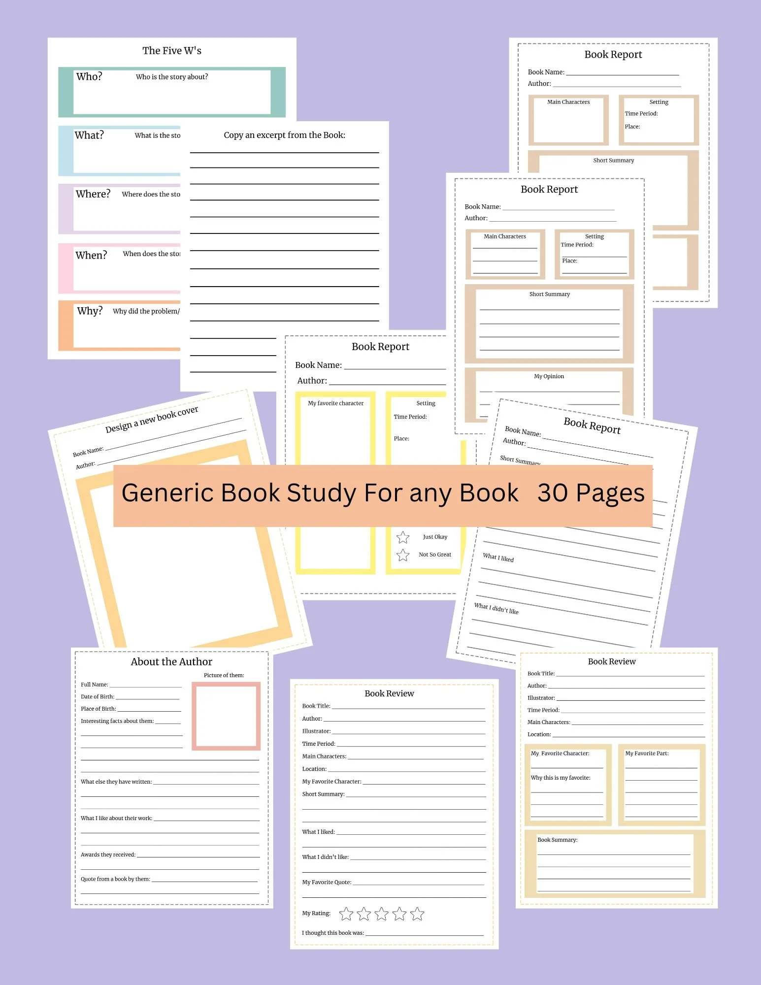 Generic Book Study For Any Book — Amy's Digital Printables