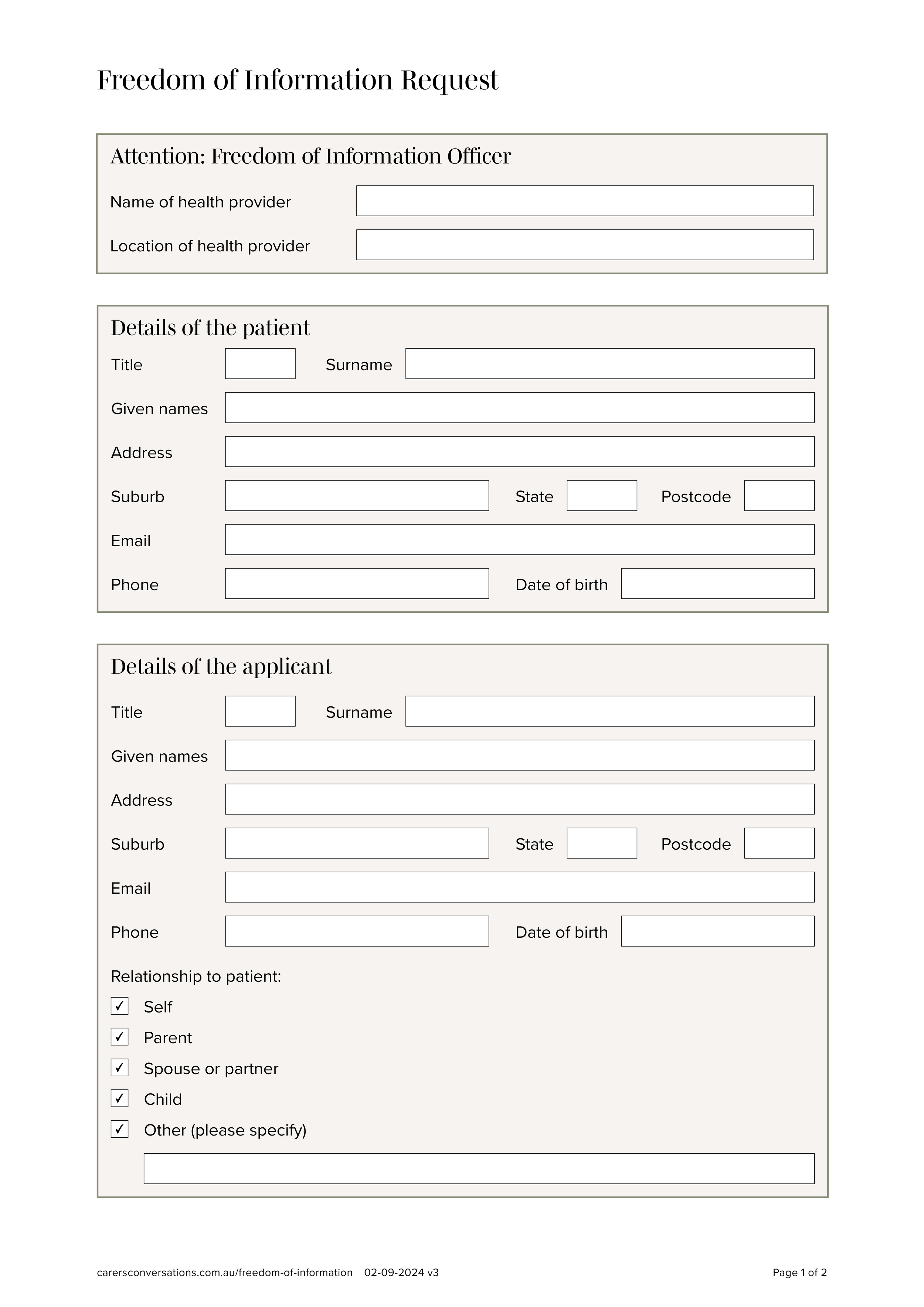 Freedom of Information Request for Health Information — Carers ...